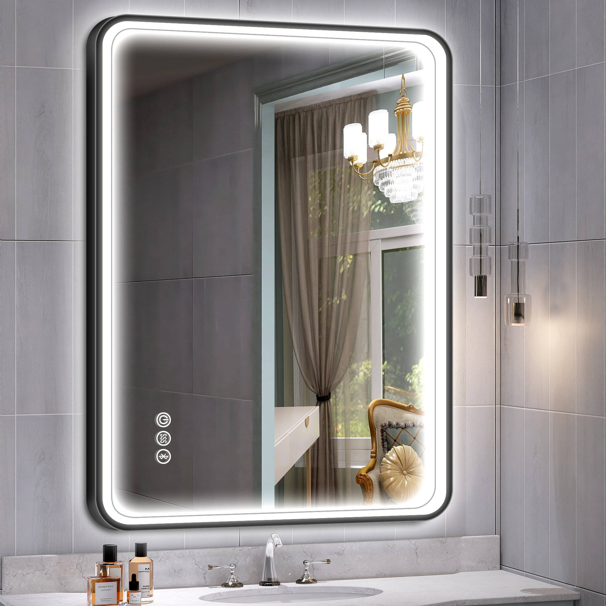 Orren Ellis Bathroom Luxury: Chic Black Frame LED Vanity Mirror ...