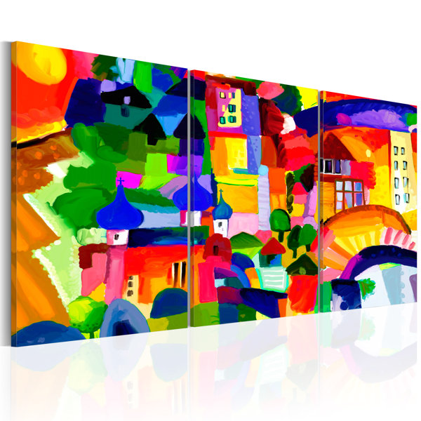 Ivy Bronx " Colorful Town " 3 - Pieces Painting Print on Canvas | Wayfair