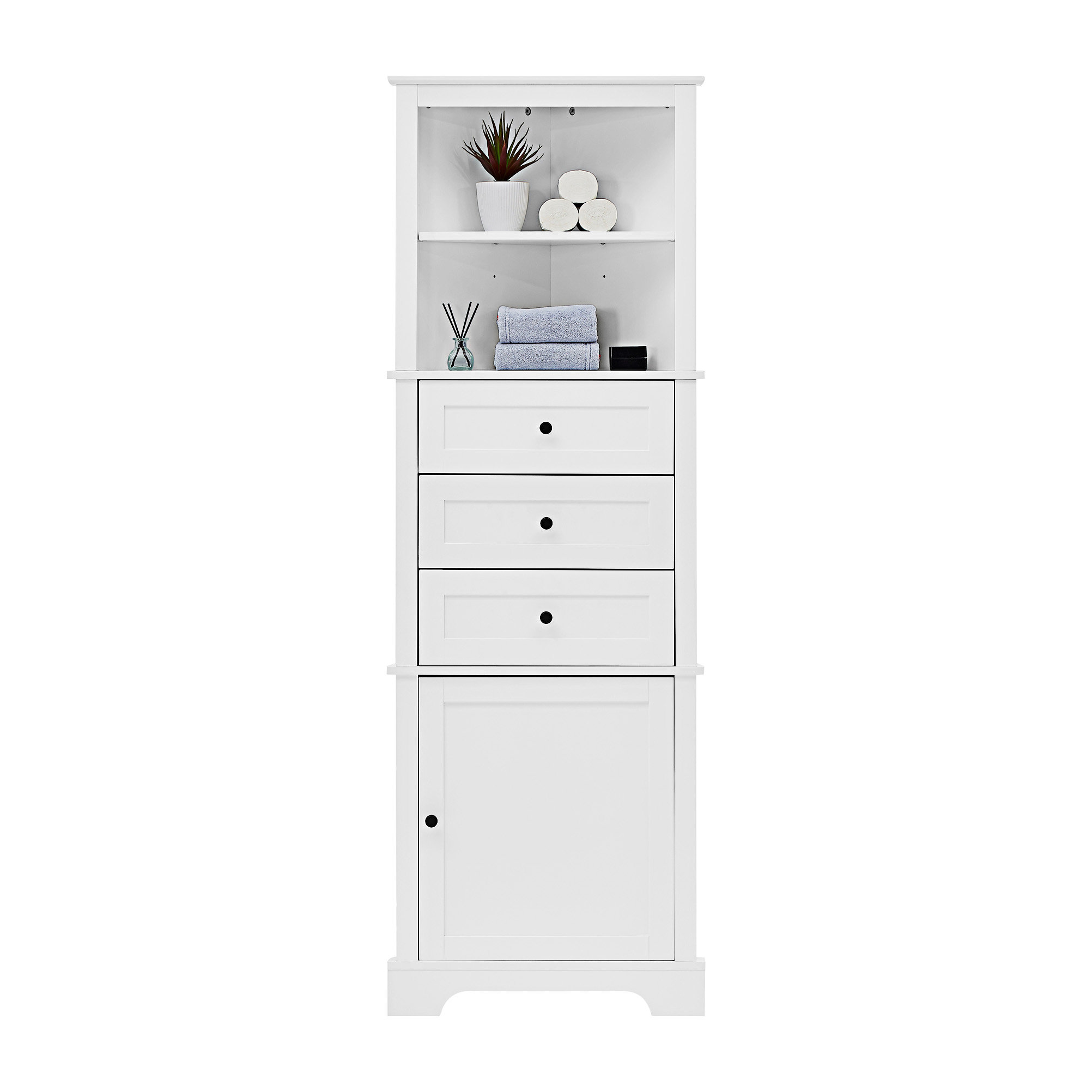 Red Barrel Studio White Triangle Tall Cabinet With 3 Drawers And ...
