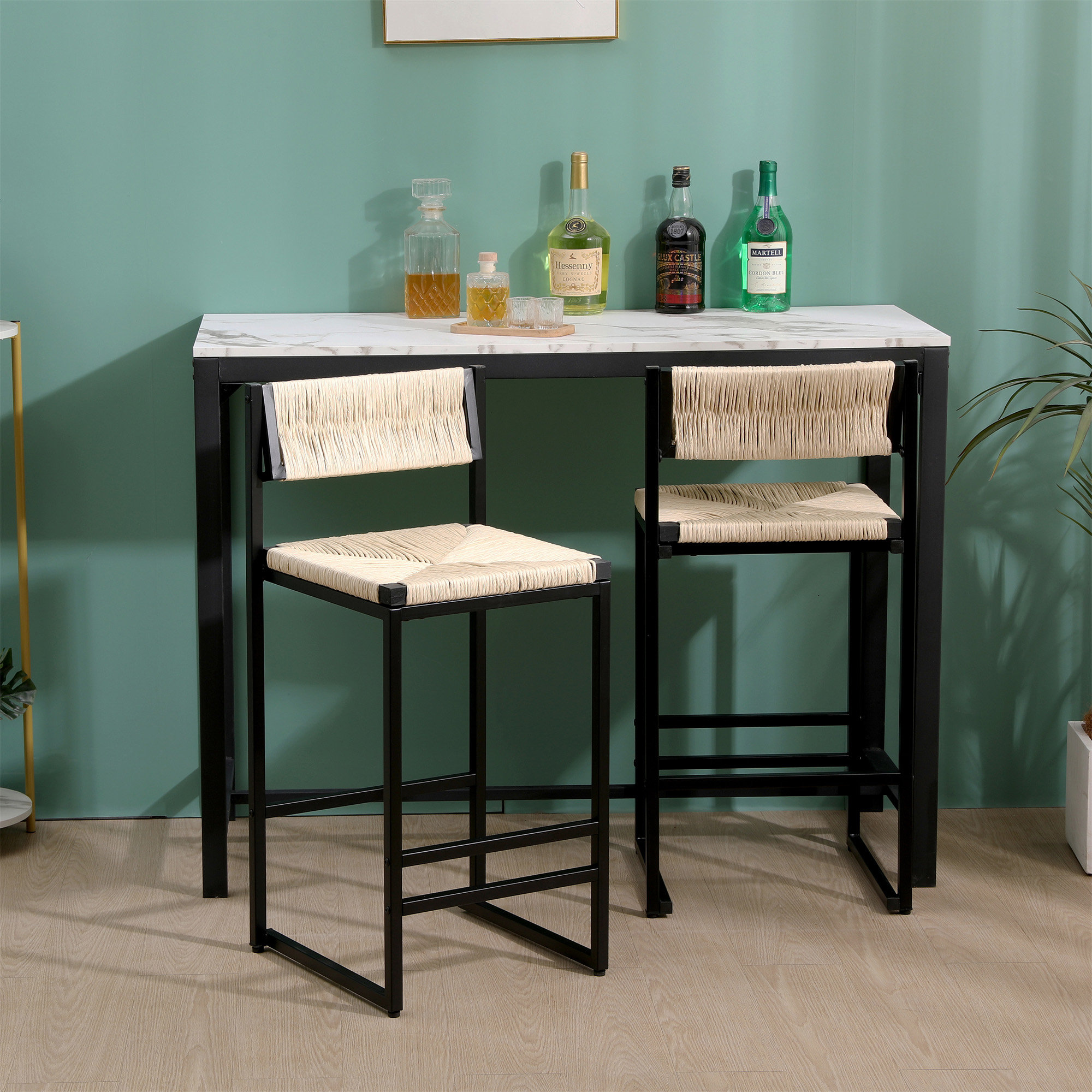 Highland Dunes Creamy Paper Rope Woven Bar Stools Set Of 2 Hand Weave ...
