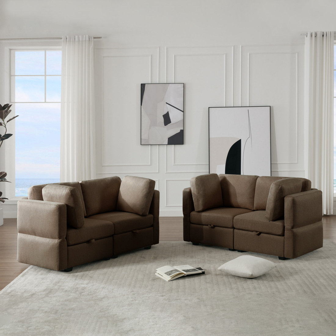 Hokku Designs Modern Sofa Living Room Furniture Sets, 2-Piece Comfy ...