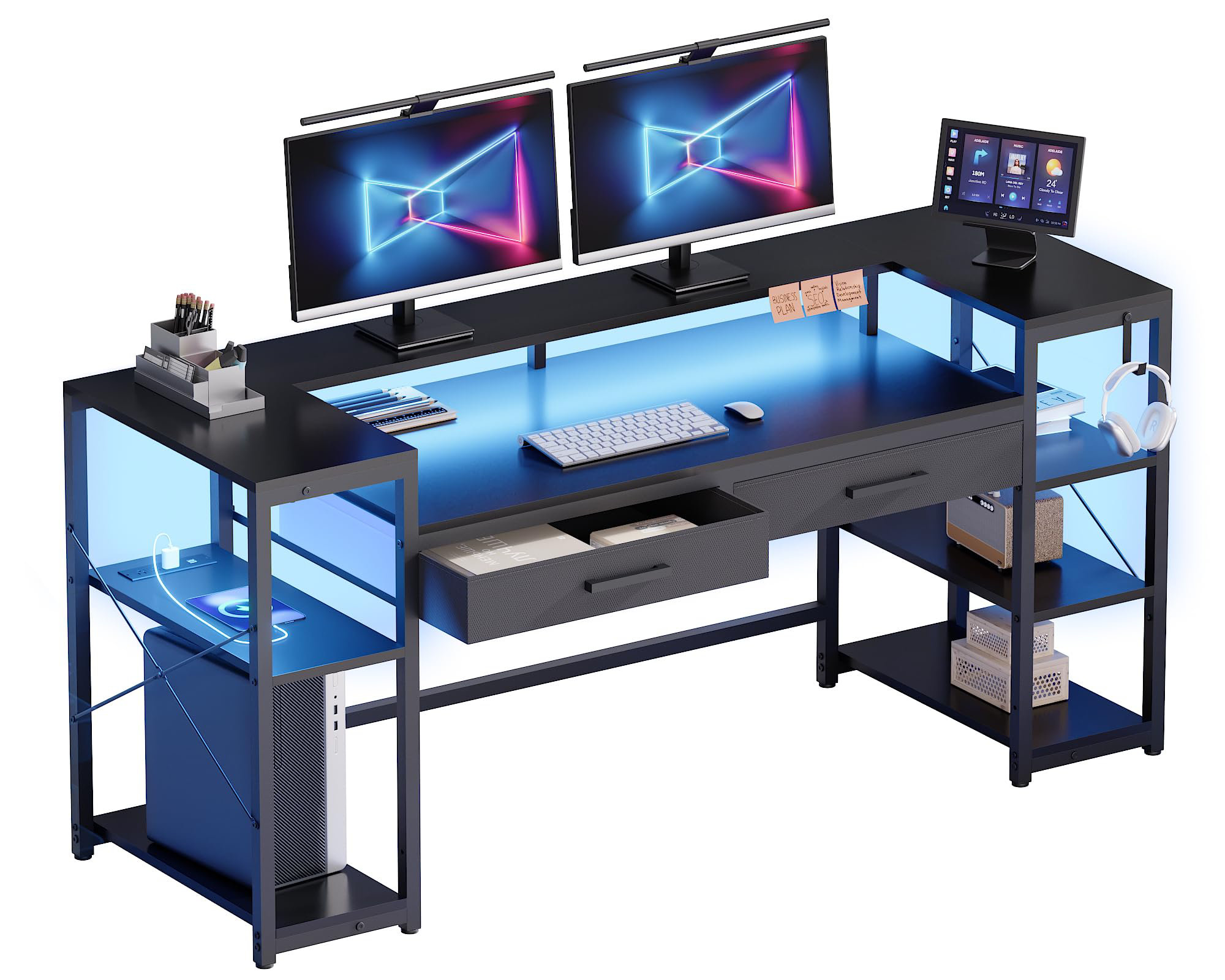 Ivy Bronx Computer Desk With Monitor Stand And Shelves,Gaming Desk With ...