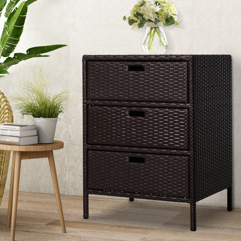 Latitude Run® Aaban Poolside Rattan Wicker 3 Drawer Storage Chest ...