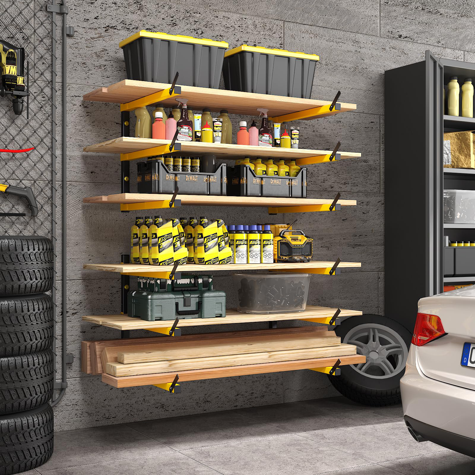 17 Stories Lumber Storage Rack Folding Wood Storage Racks Wall-Mounted ...