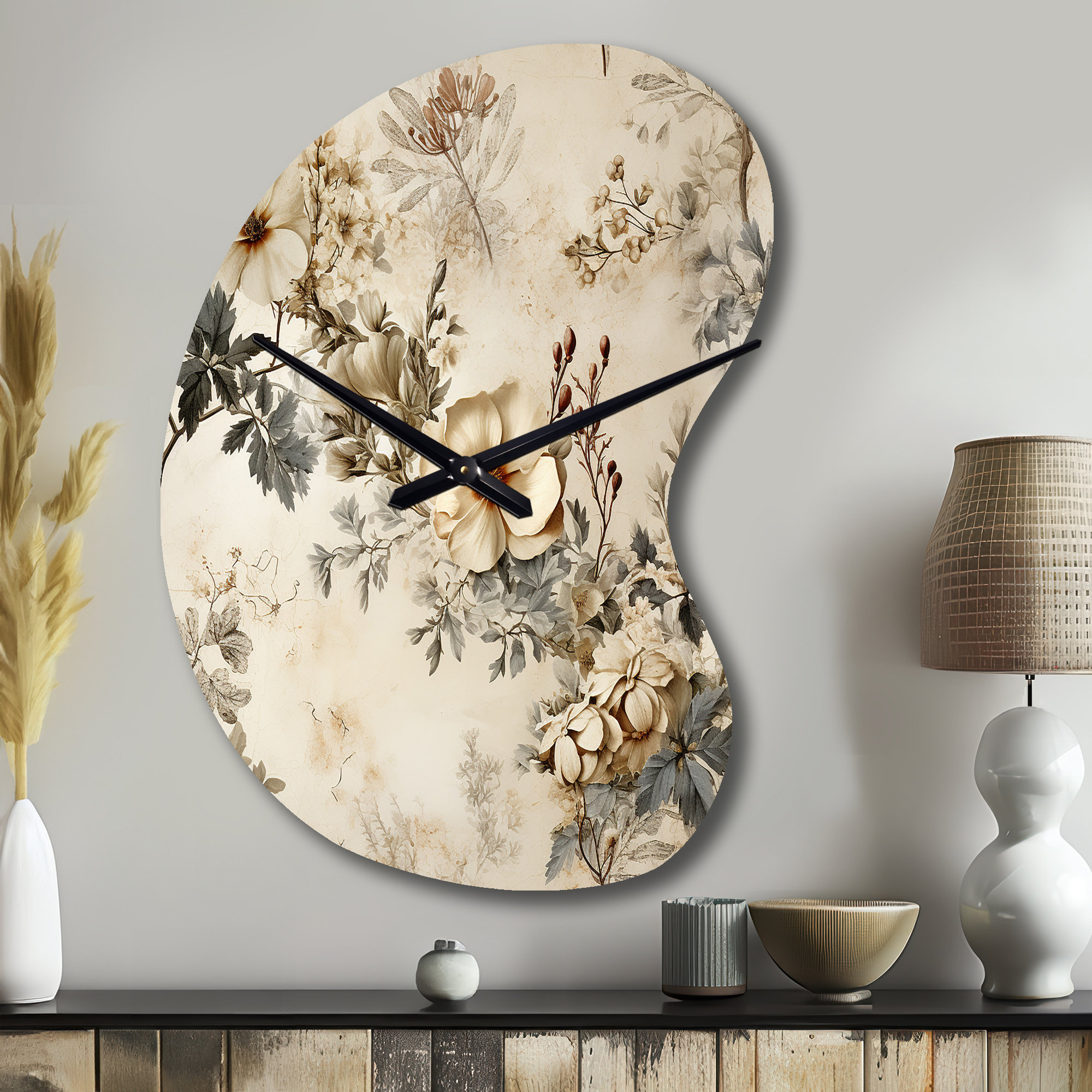 Design Art Vintage Beige Floral Country Home Charm - Boom Shape Beige ...