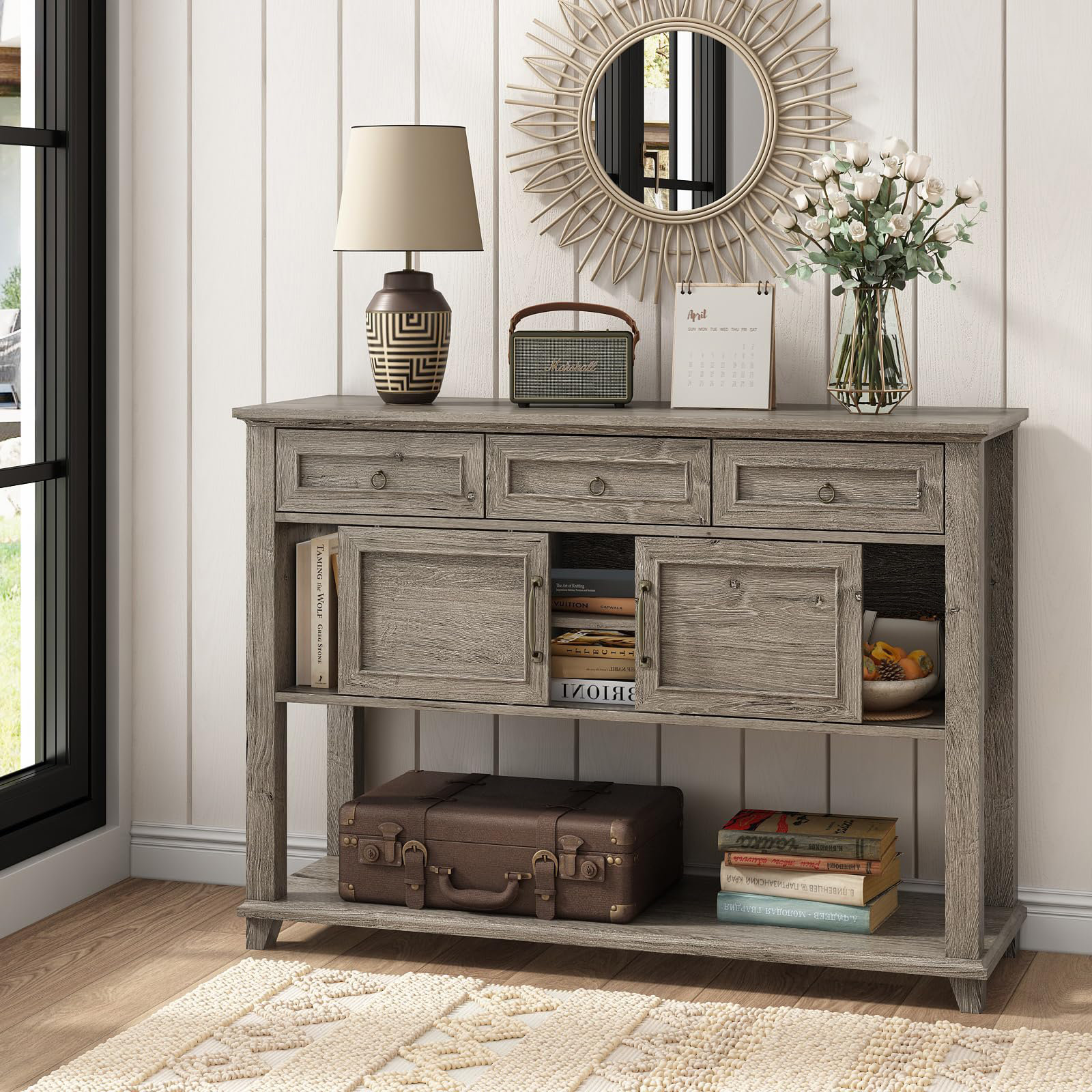 August Grove® 47" Farmhouse Console Table With Storage And 3 Drawers ...