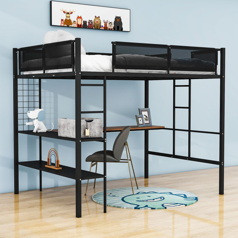 Mason & Marbles Groton Full Size Loft Bed With Desk And Shelves | Wayfair