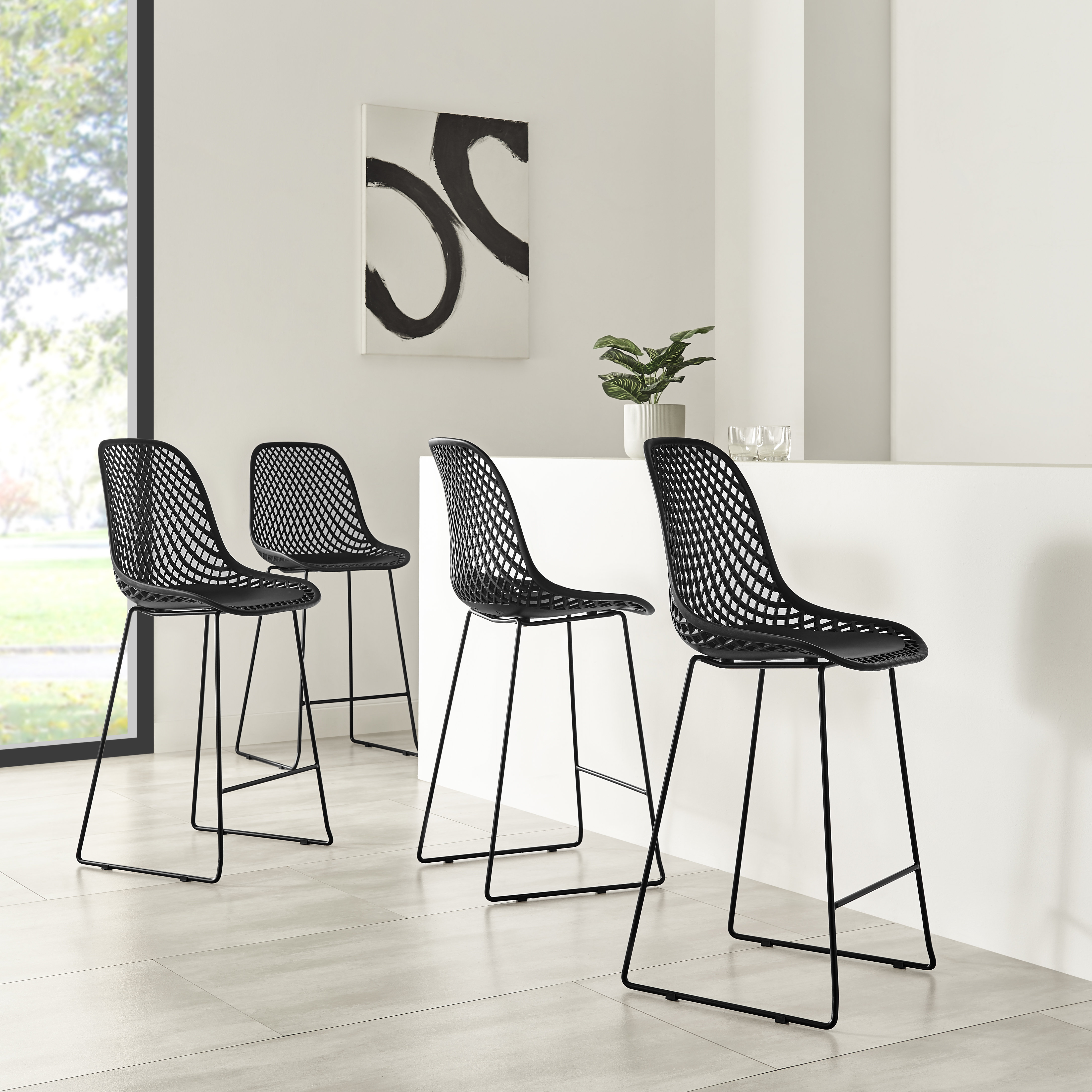 Xdeco Bari 26'' Armless Shell Plastic Counter Stool with Metal Leg ...