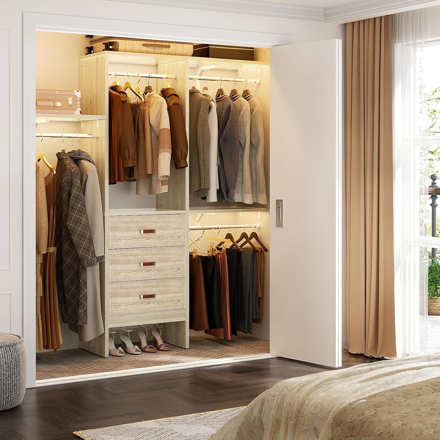Rebrilliant 5FT Small Closet System with 3 Fabric Drawers, 60'' Walk In ...