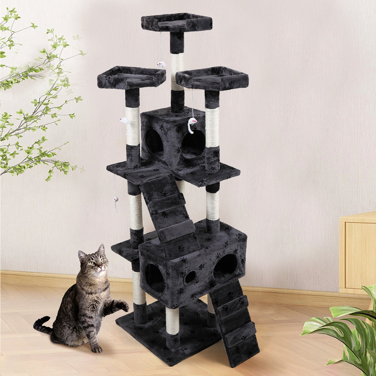 Tucker Murphy Pet™ Five-Level 67 Inch Tall Cat Tree, Large Cat Tower ...