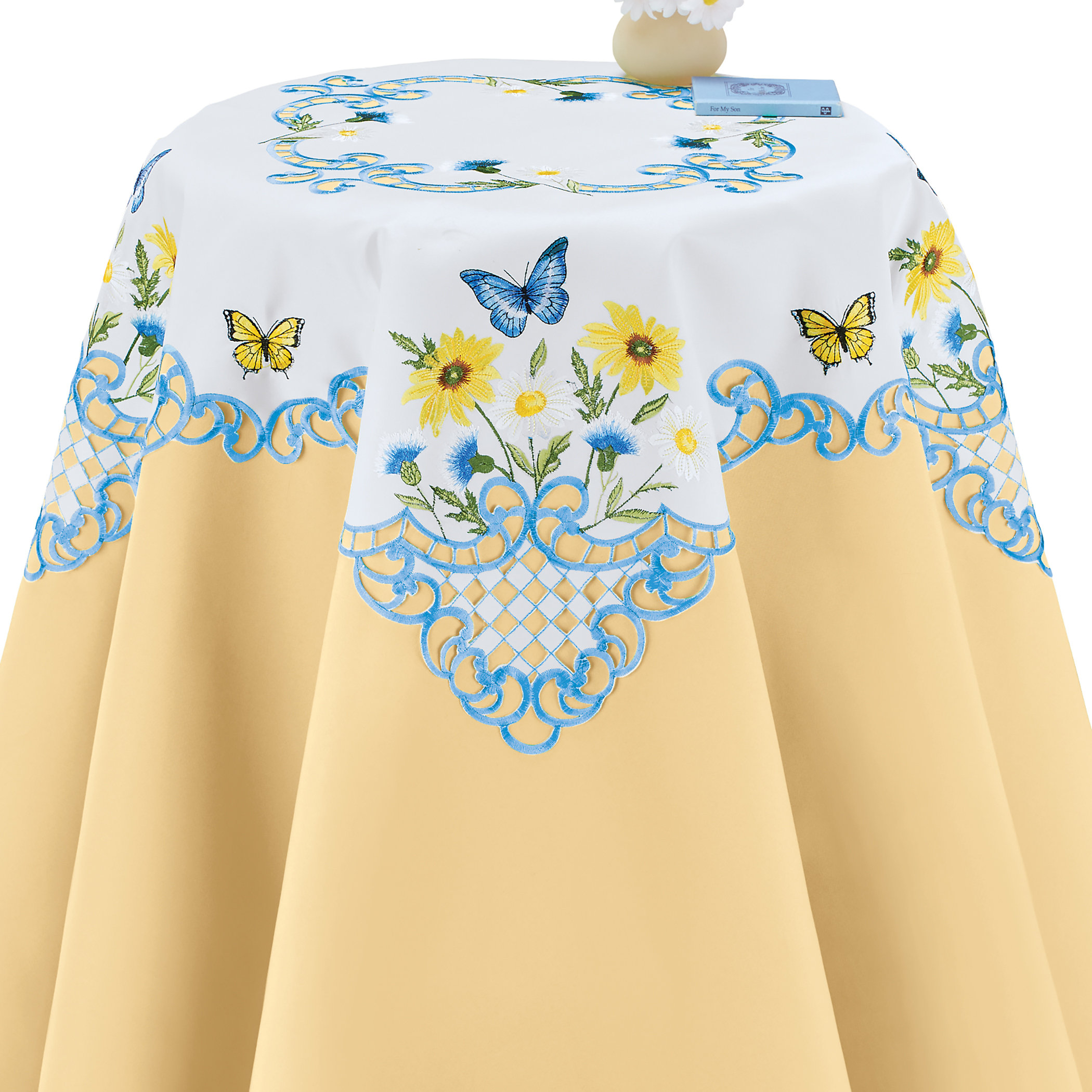 August Grove® Butterfly Daisies Embroidered Cut-Out Table Linens | Wayfair
