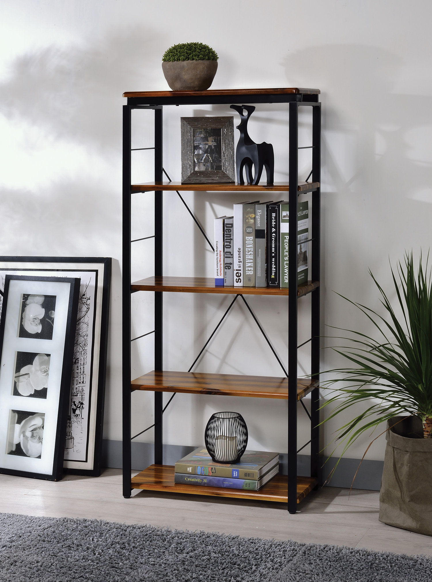17 Stories metal frame bookcase with 5-tier Open shelves and sturdy ...