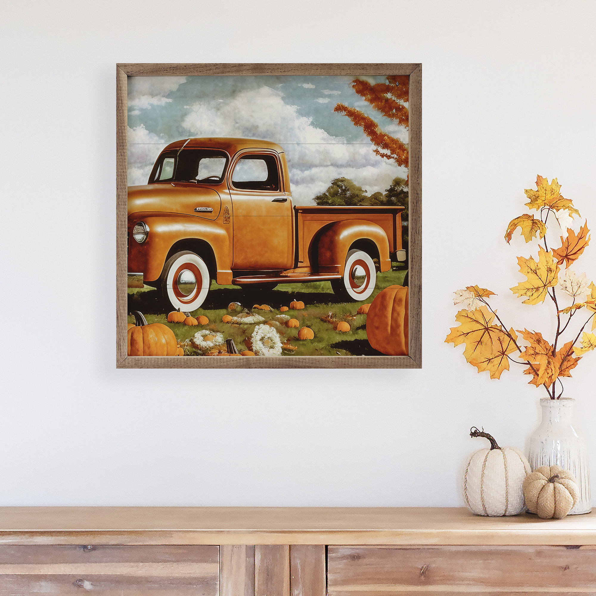 August Grove® Orange Truck With Pumpkins | Wayfair