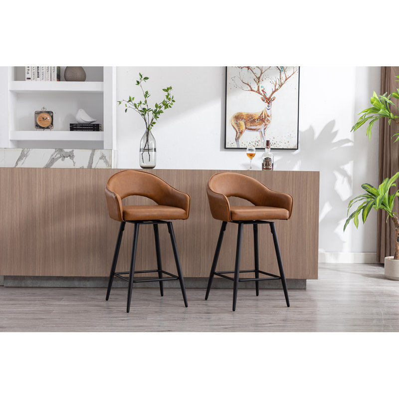 George Oliver Swivel Bar Stools 27'' Counter Stools Faux Leather ...