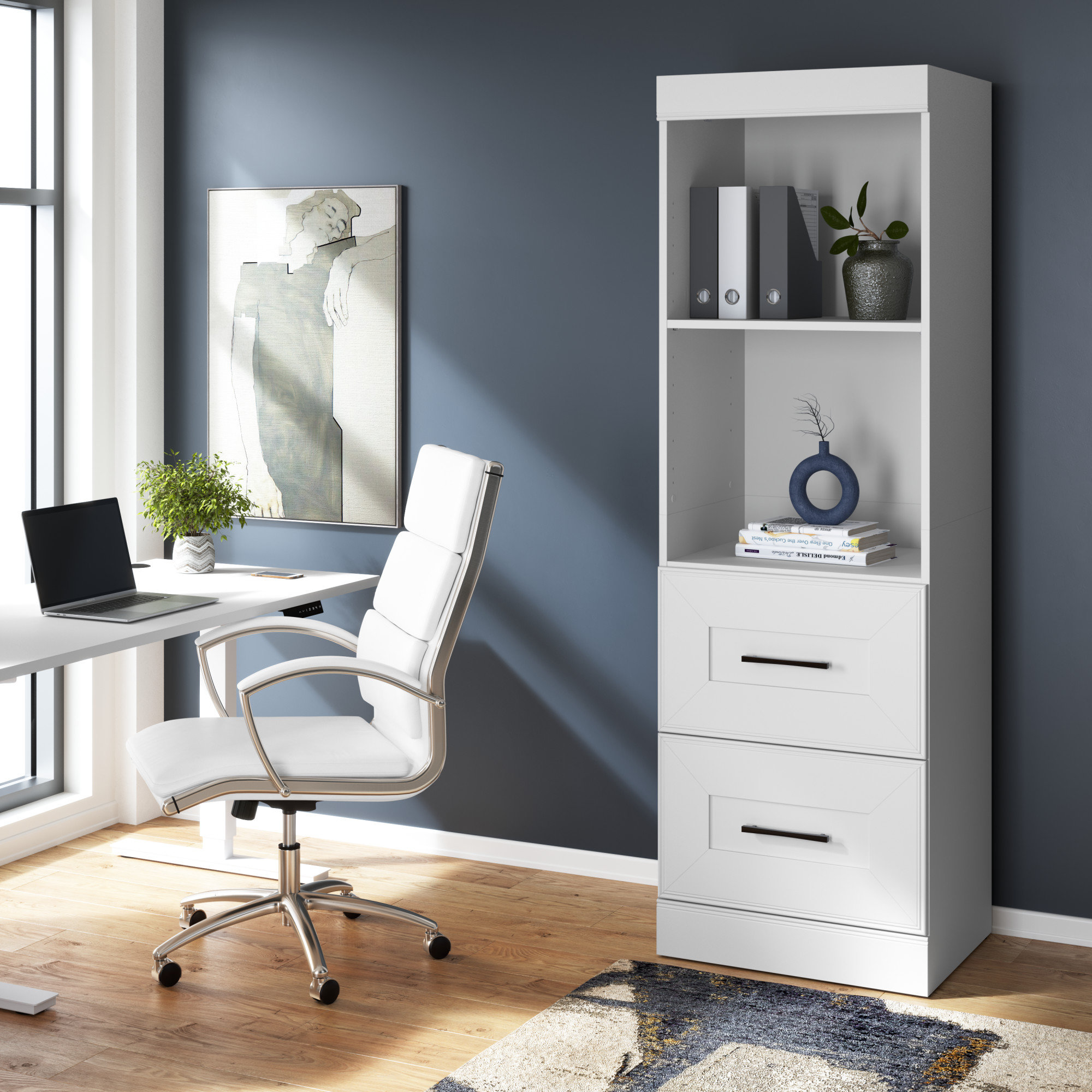 Bestar Edge 25W Shelving Unit Bookcase with 2 Drawers | Wayfair