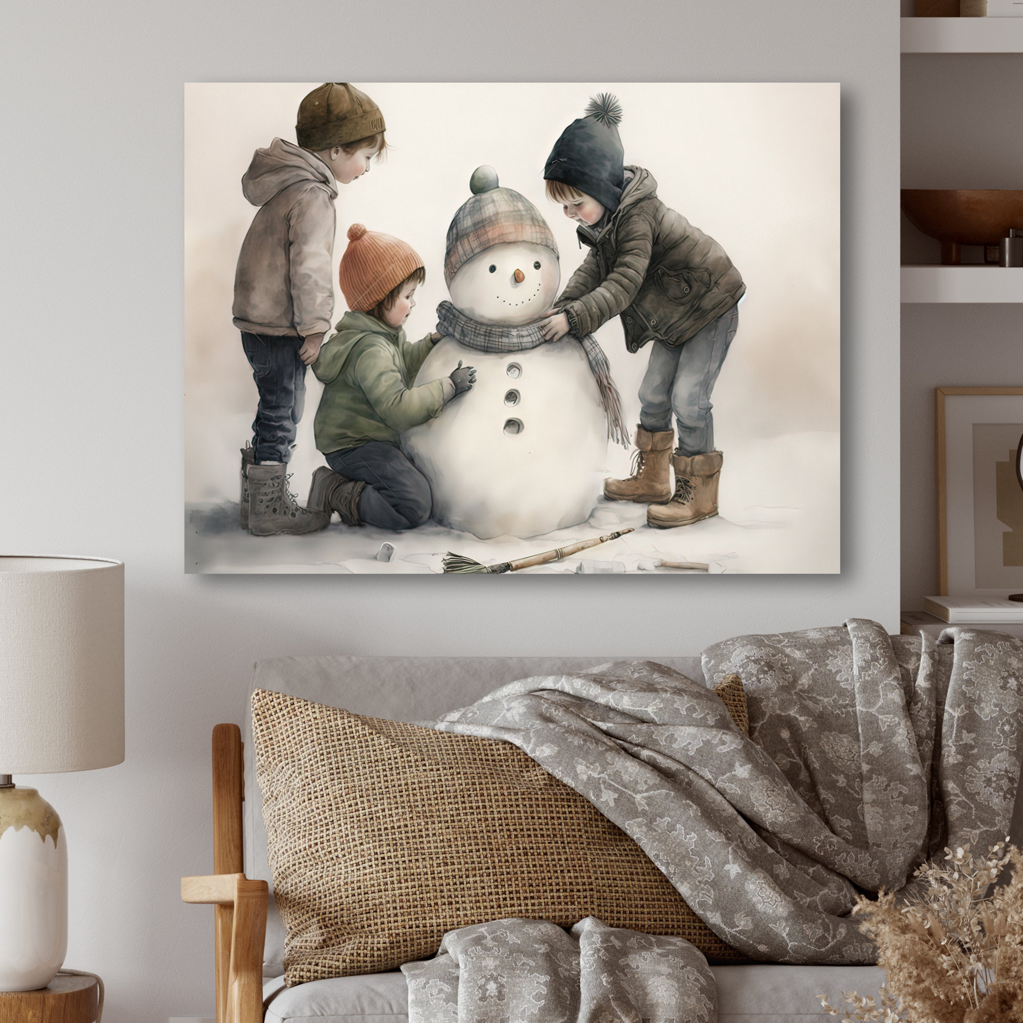 Red Barrel Studio® Kids Building a Huge Snowman III - Unframed Graphic ...