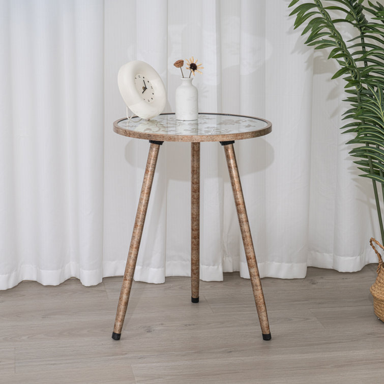 Melody Maison Tall Round Vintage Gold Printed Mirrored Side Table ...