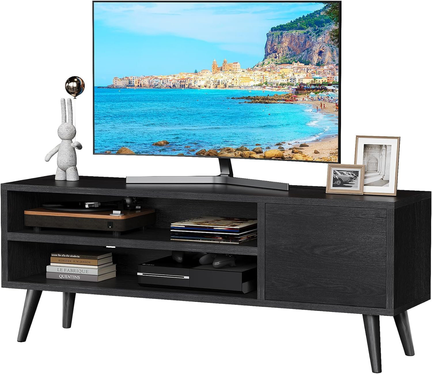 George Oliver TV Console Table With Storage For TV Up To 55 In, Black ...