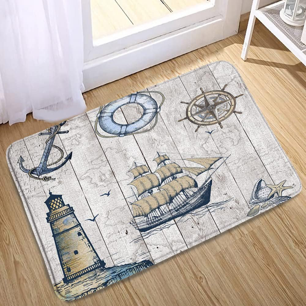 Longshore Tides Nautical Bathroom Rugs Lighthouse Anchor Sailboat ...