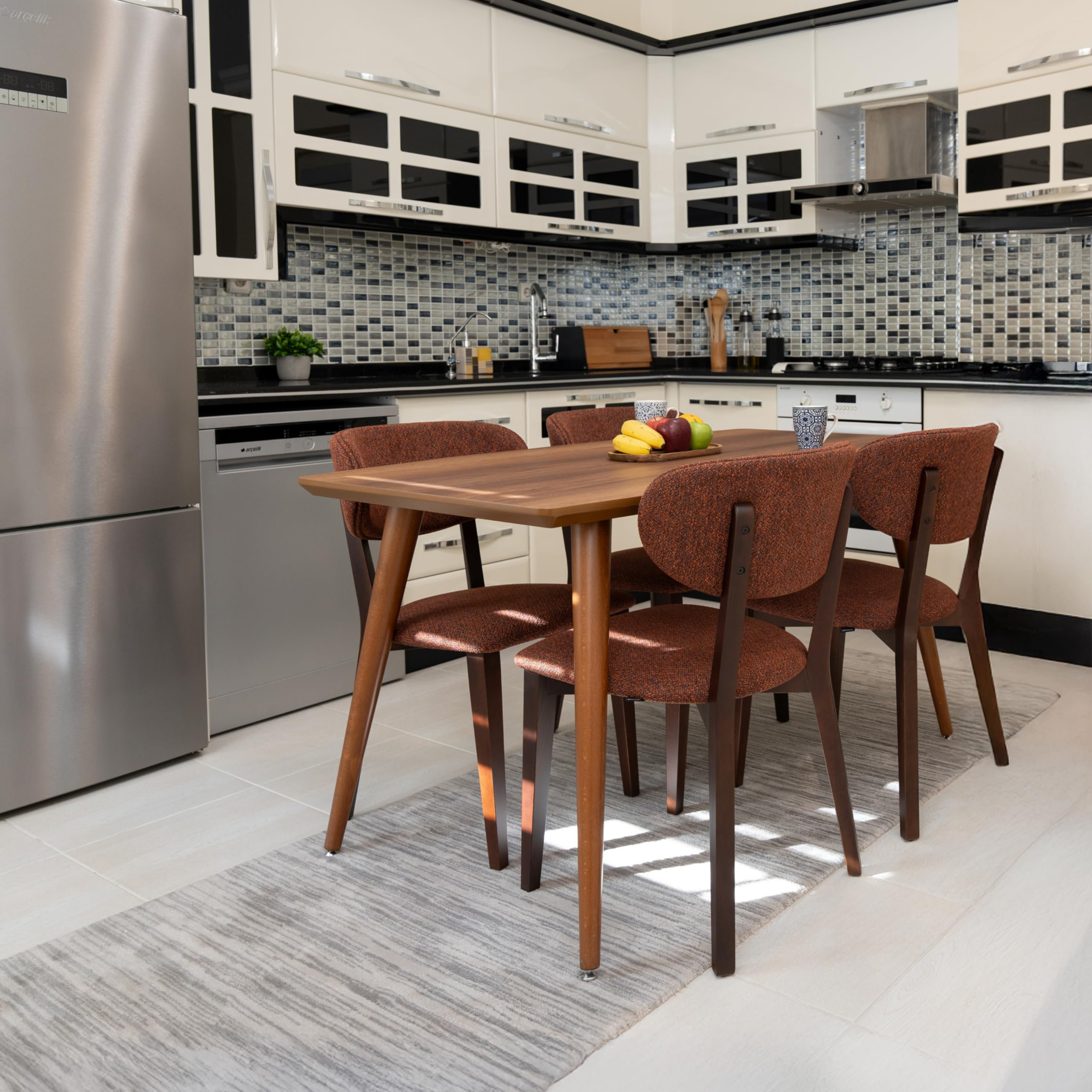 Corrigan Studio® Wooden Dining Chairs Set Of 4 Mid Century Upholstered ...