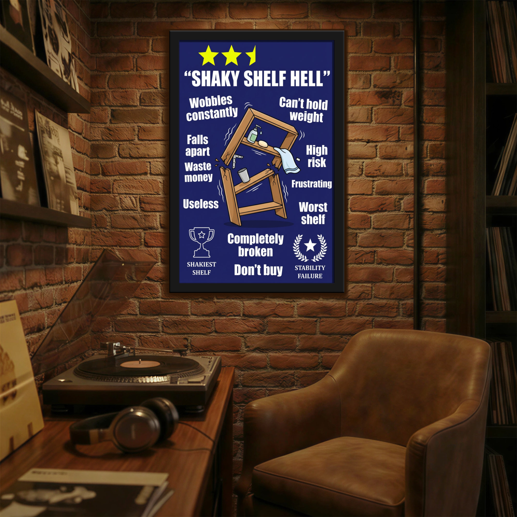 Winston Porter Bath & Laundry Shaky Shelf Hell Warning Label | Wayfair