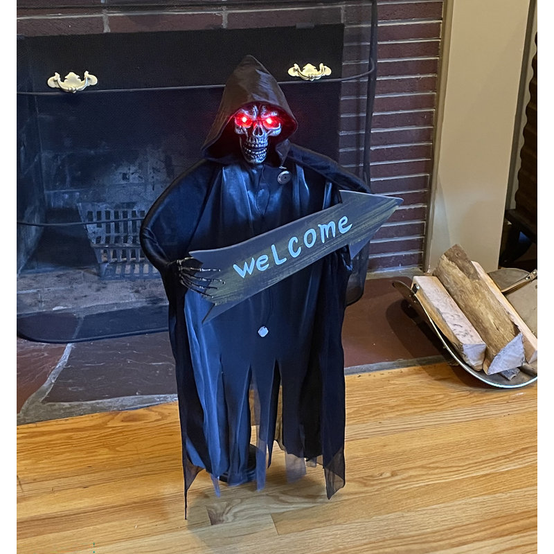 The Holiday Aisle® 31" Light Up Standing Reaper With Welcome Sign | Wayfair