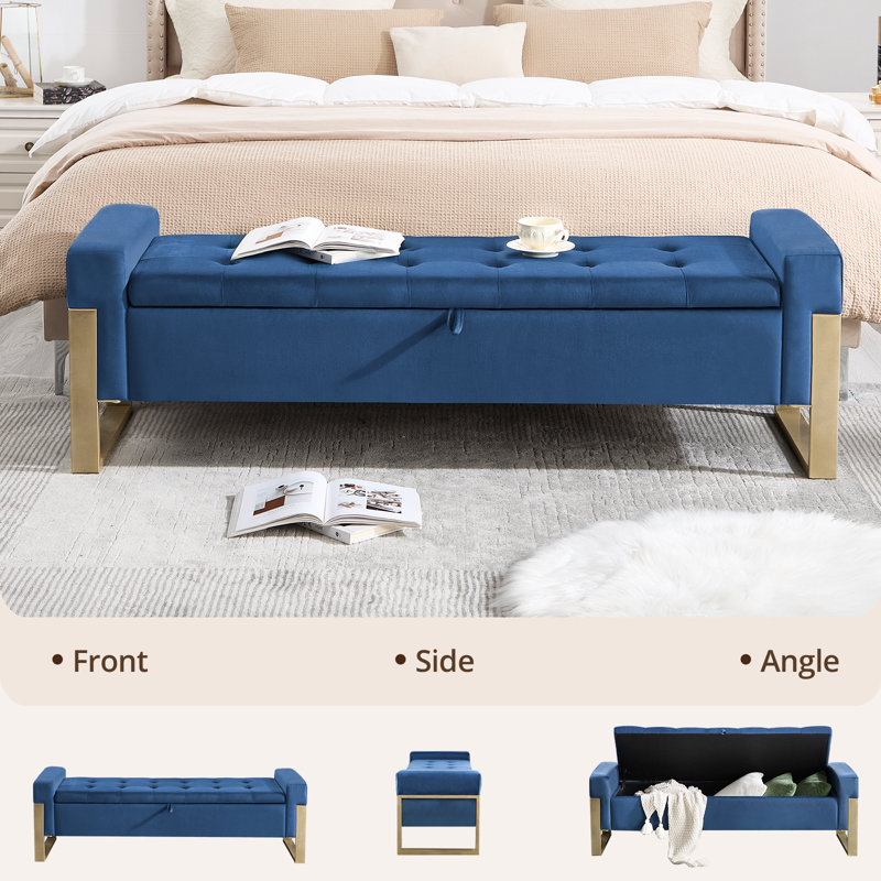 Mercer41 Upholstered Flip Top Storage Benches With Metal Feet | Wayfair