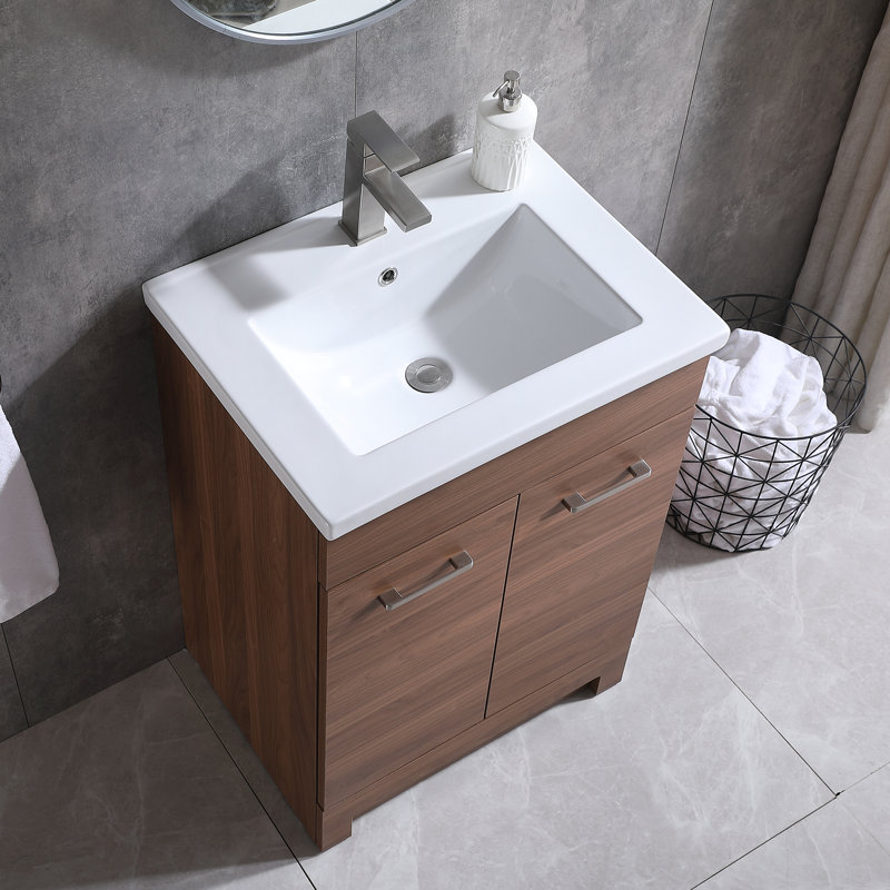 Ebern Designs Semion 24" Walnut Vintage Free-standing 2-Doors Single ...