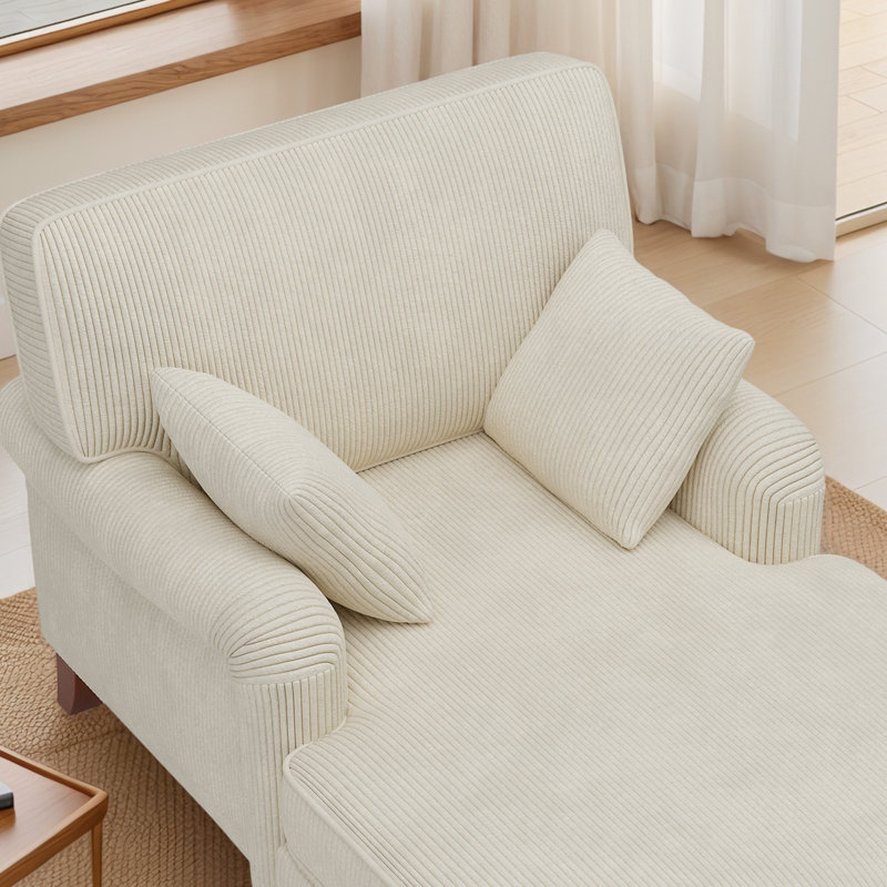 House of Hampton Upholstered Corduroy Rolled Recessed Arm Chaise Lounge ...