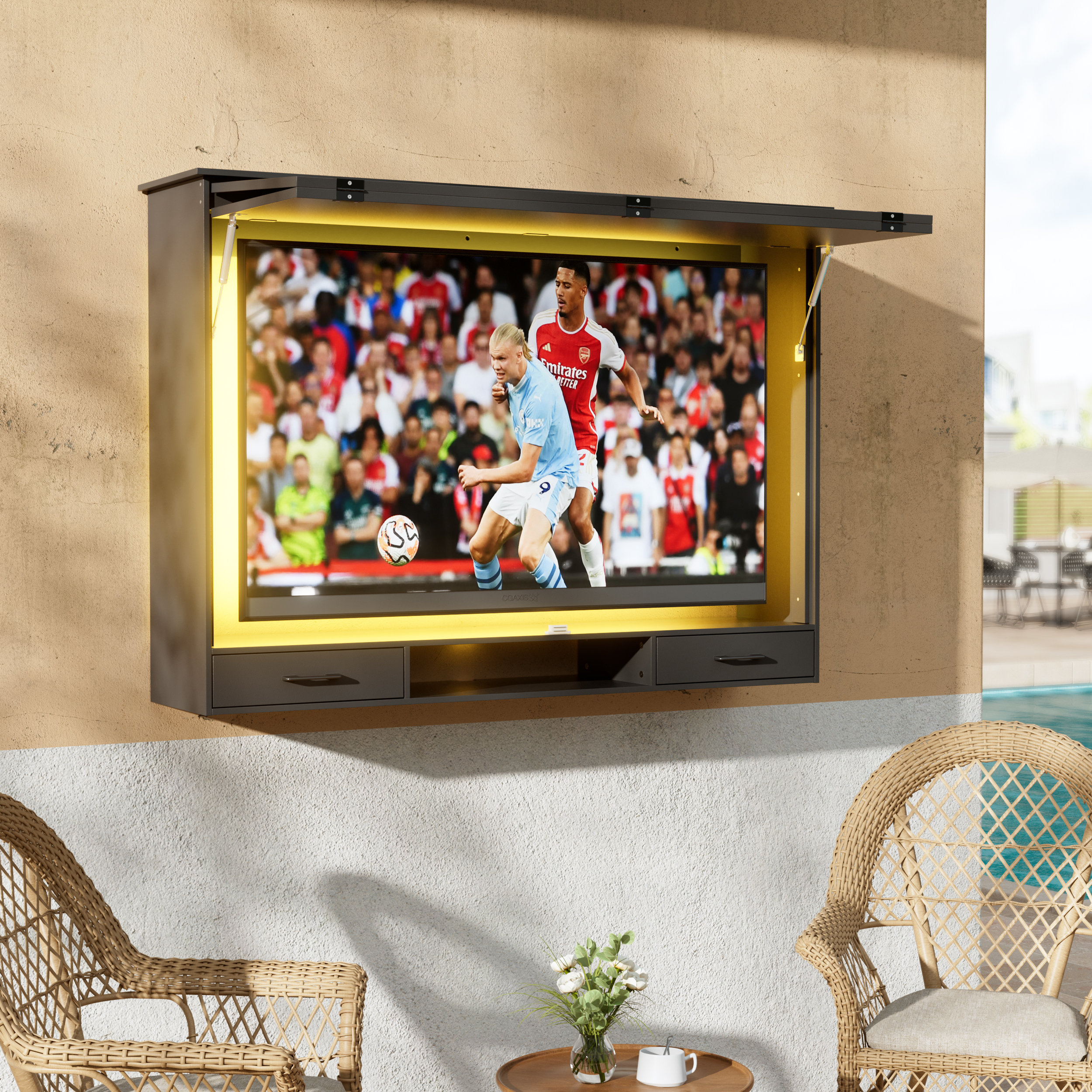 HTOCINQ 55.9" Weatherproof Wood Outdoor Tv Enclosure (Up To 58" Tv ...