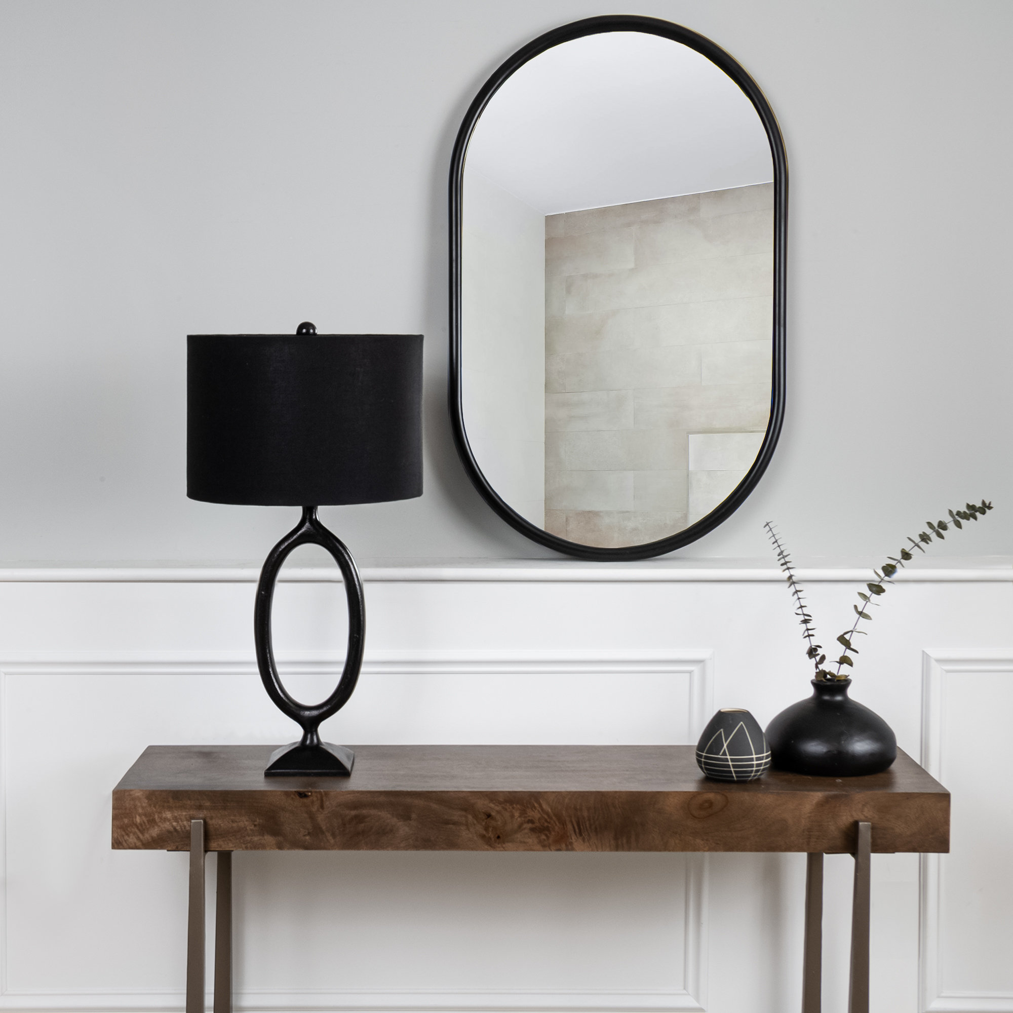 Ebern Designs Vintage O Shaped Cast Black Metal Base Table Lamp | Wayfair