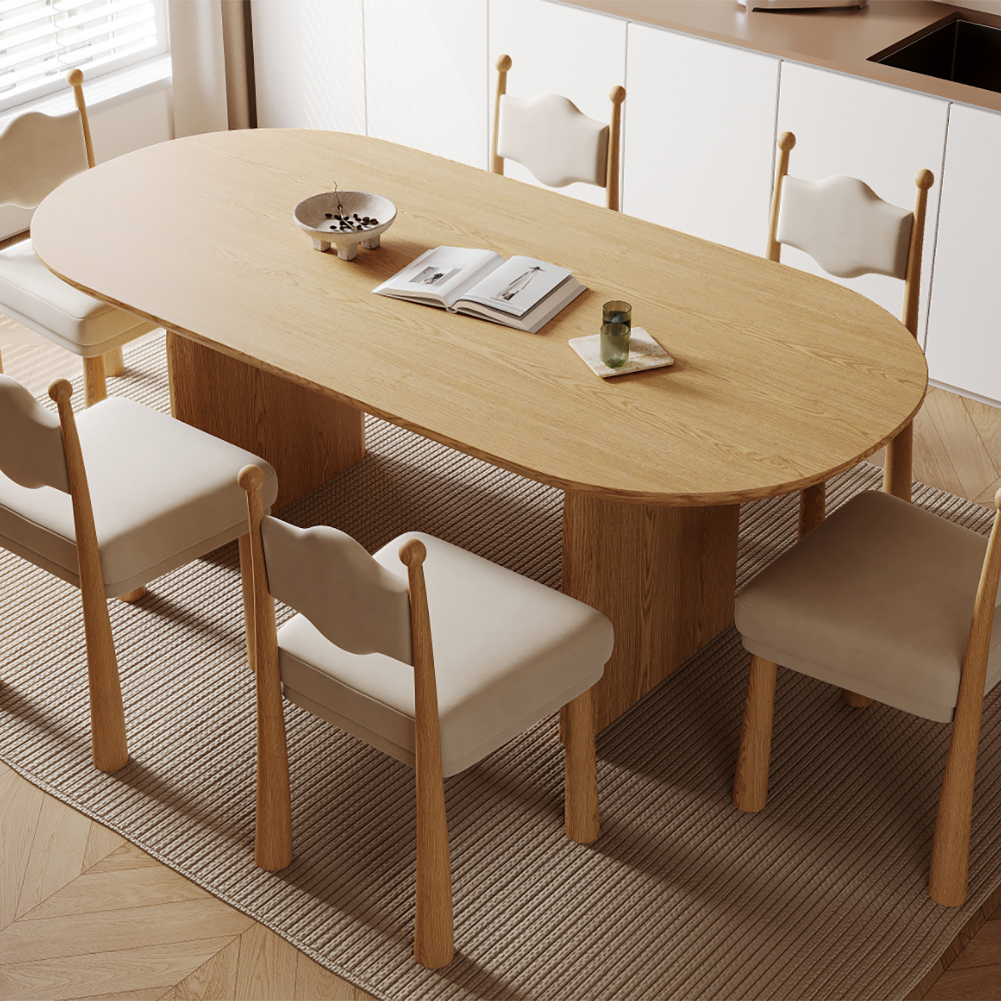 Latitude Run® Solid wood double leg base dining table in original wood ...