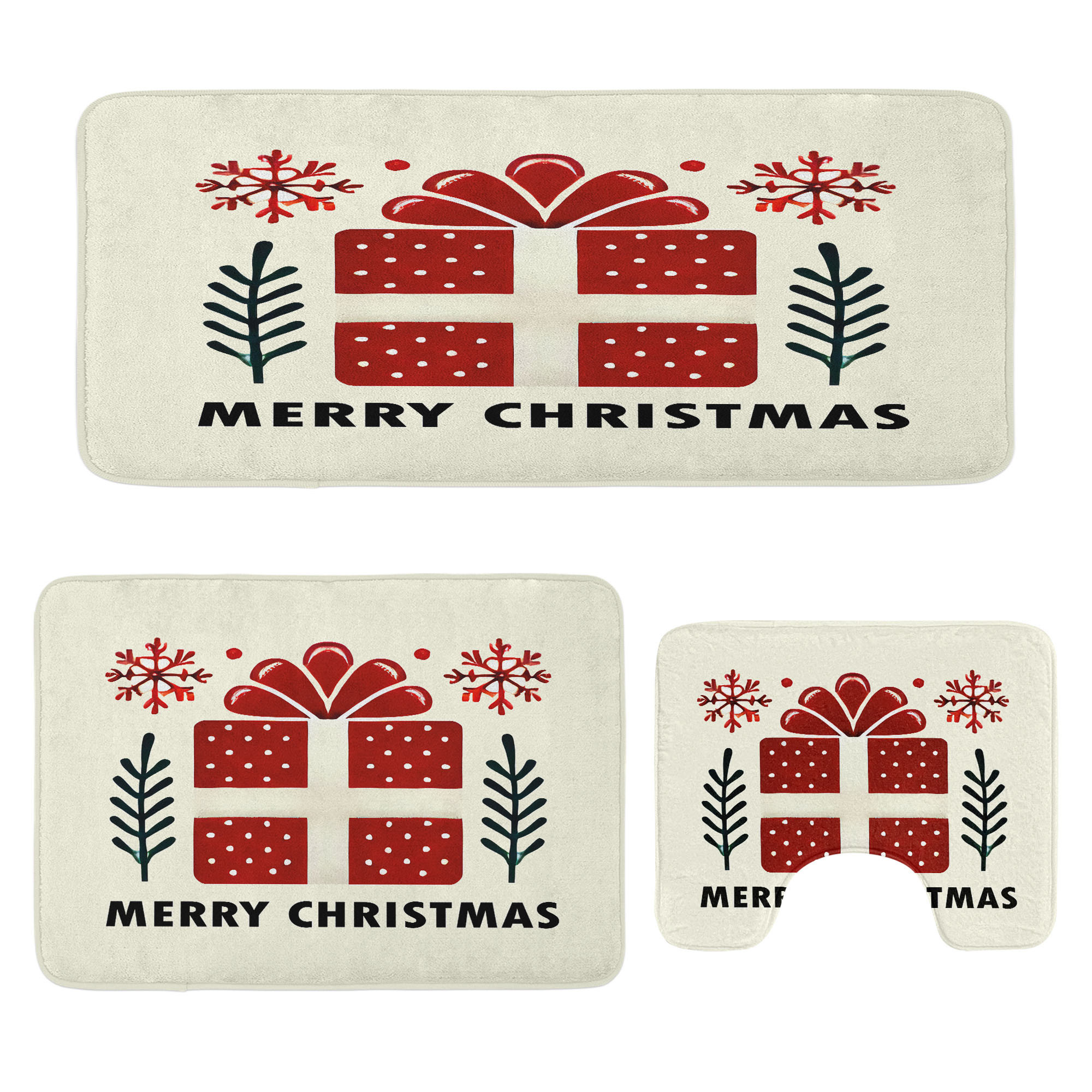 The Holiday Aisle® Christmas Bathroom Rug Set 3 Pieces U-Shape ...