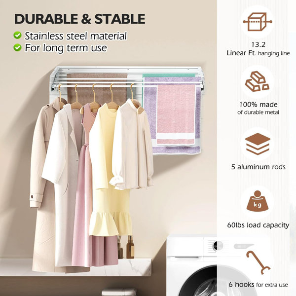 Rebrilliant Metal Wall-Mounted Drying Rack | Wayfair