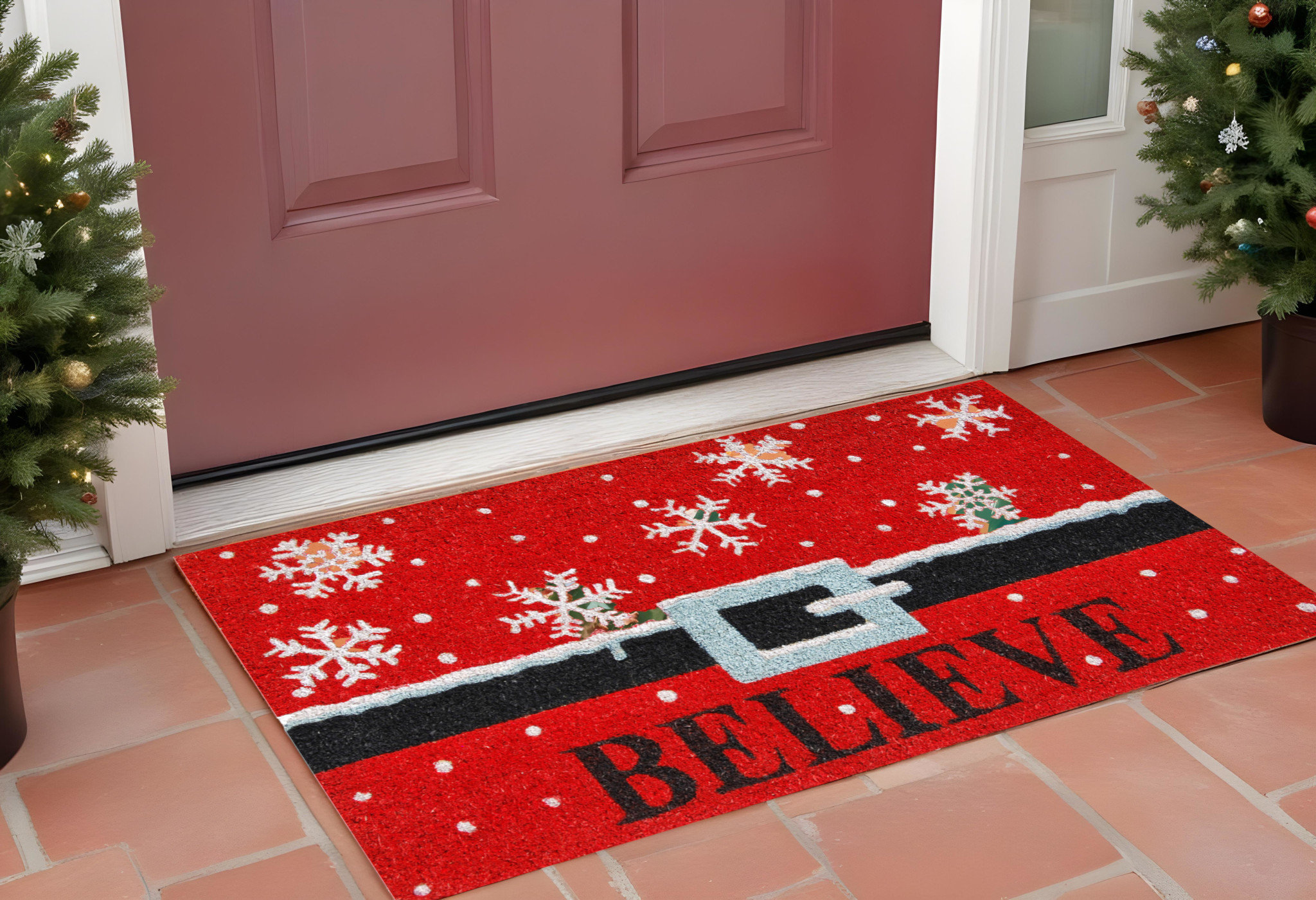 Ophelia & Co. 29" White Coir Snowflake Believe Outdoor Christmas Door ...