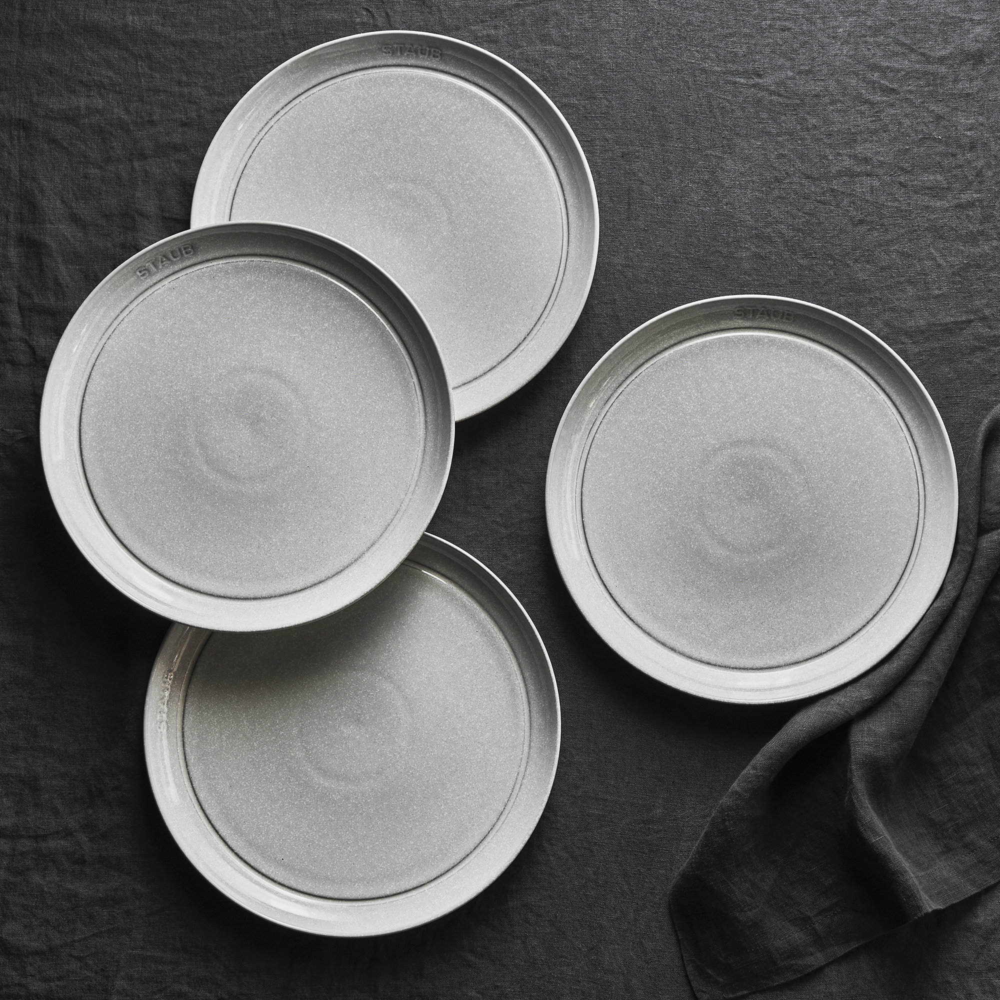 Staub Ceramic Dinnerware 4-Pc 10-Inch Dinner Plate Set - White Truffle ...