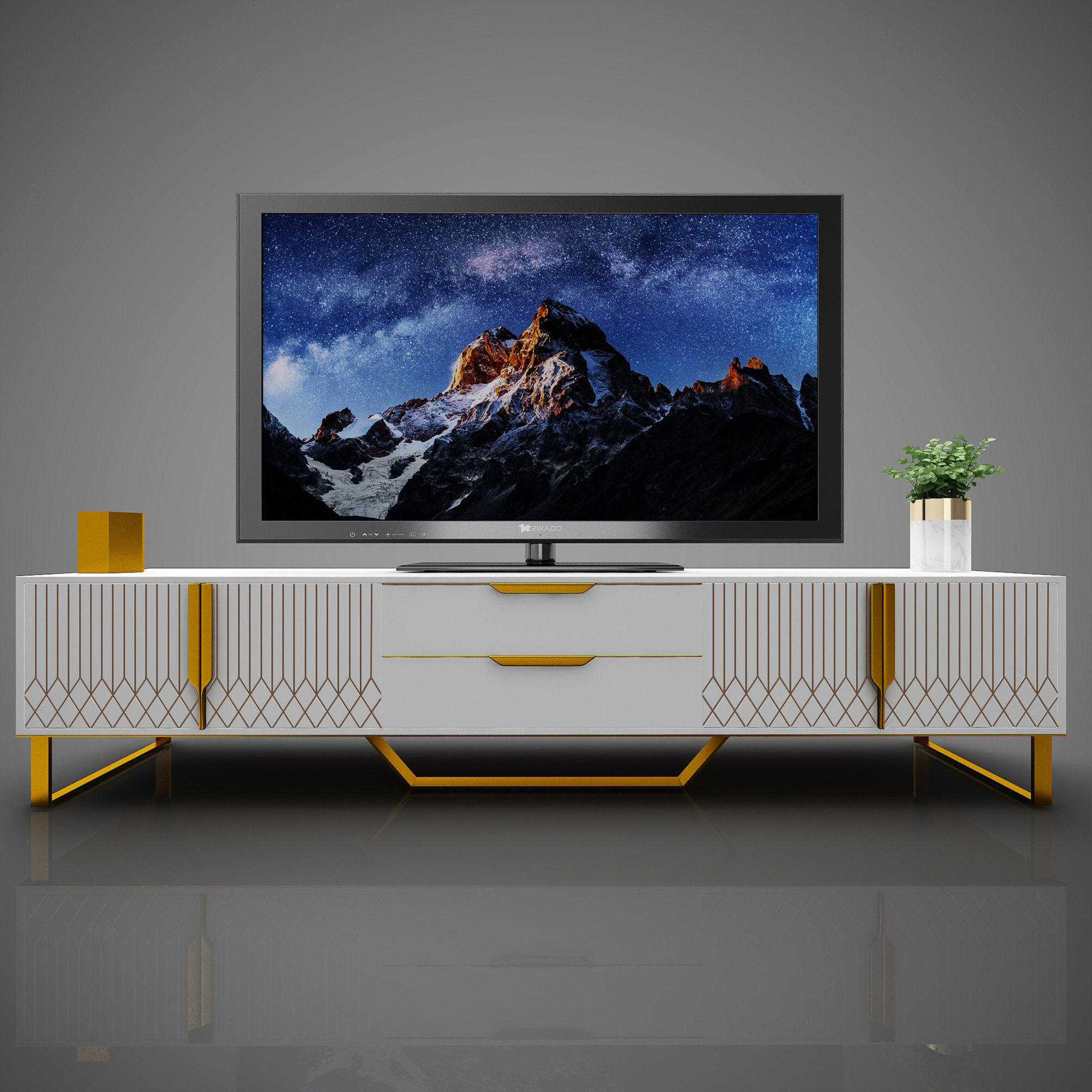 Mercer41 TV Console With Storage Cabinets, Carve Design TV Stand With ...