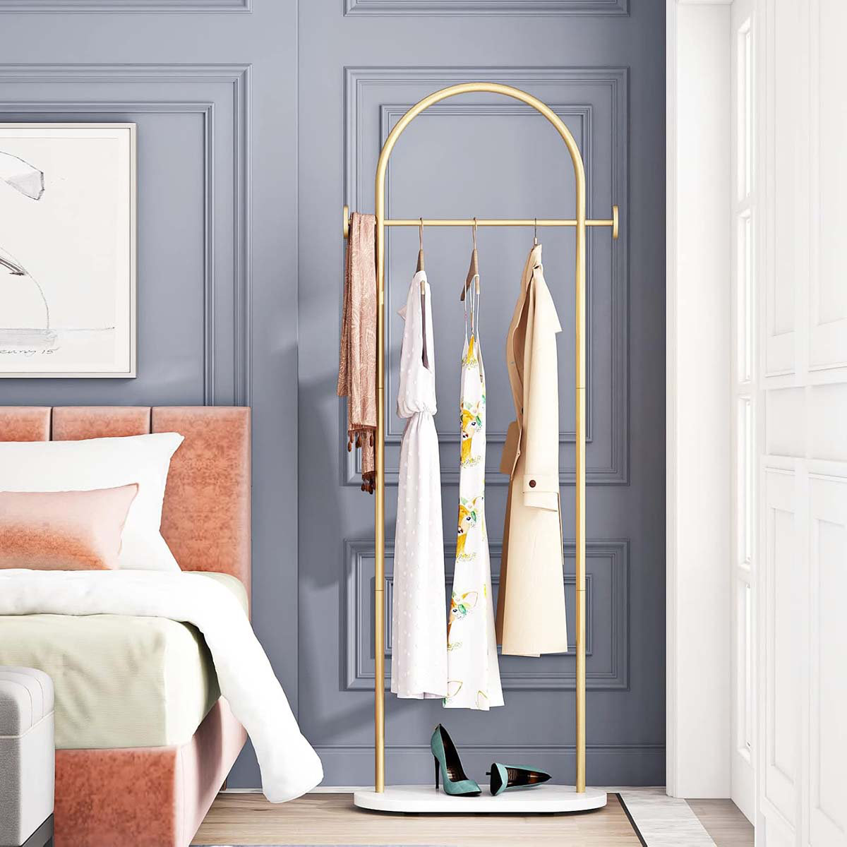 Everly Quinn Modern Gold Clothes Racks With Shelves Freestanding, Gold ...
