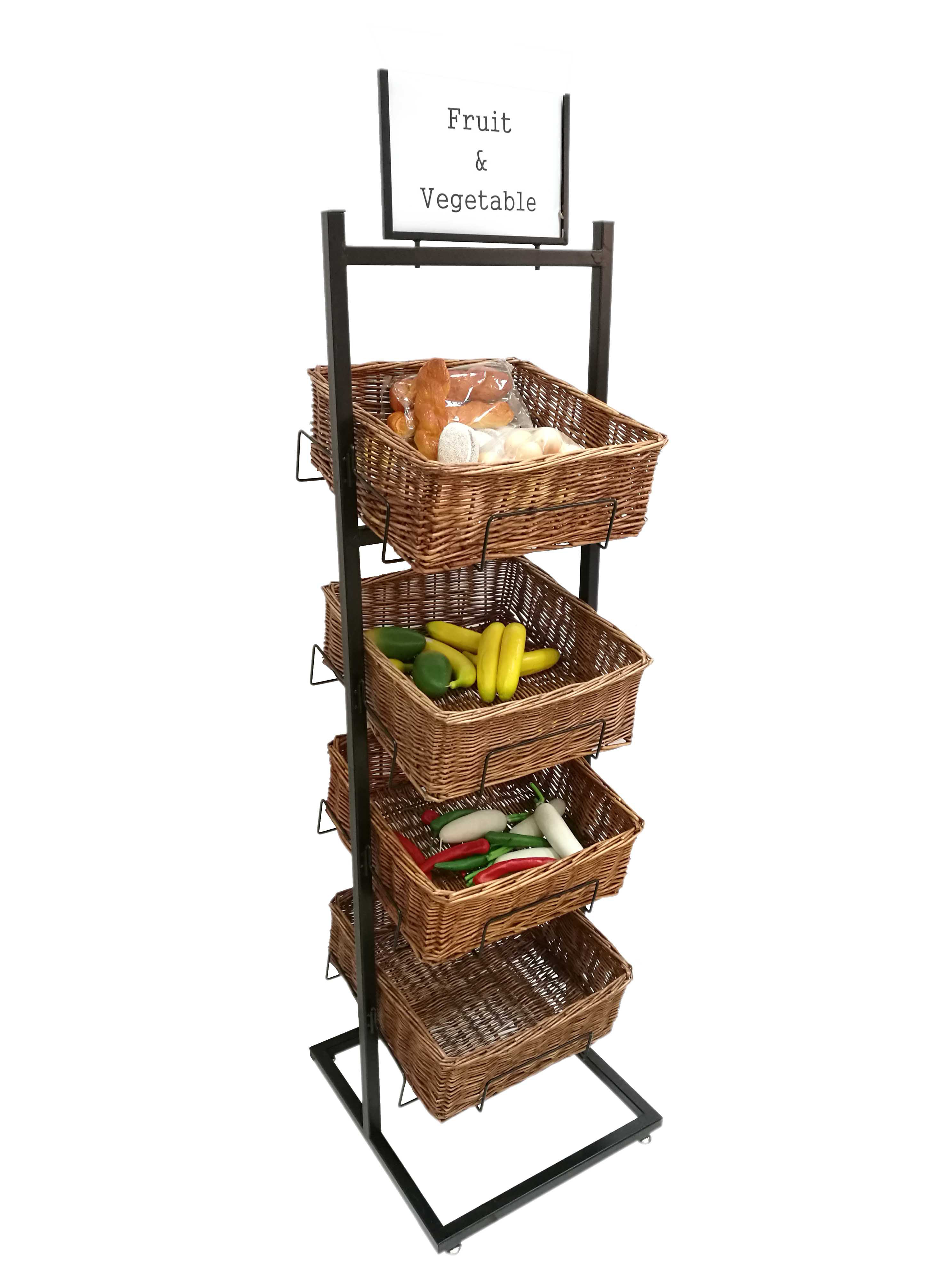 Bayou Breeze 4 Tier Basket Stand Wicker Basket Bakery Rack Produce ...