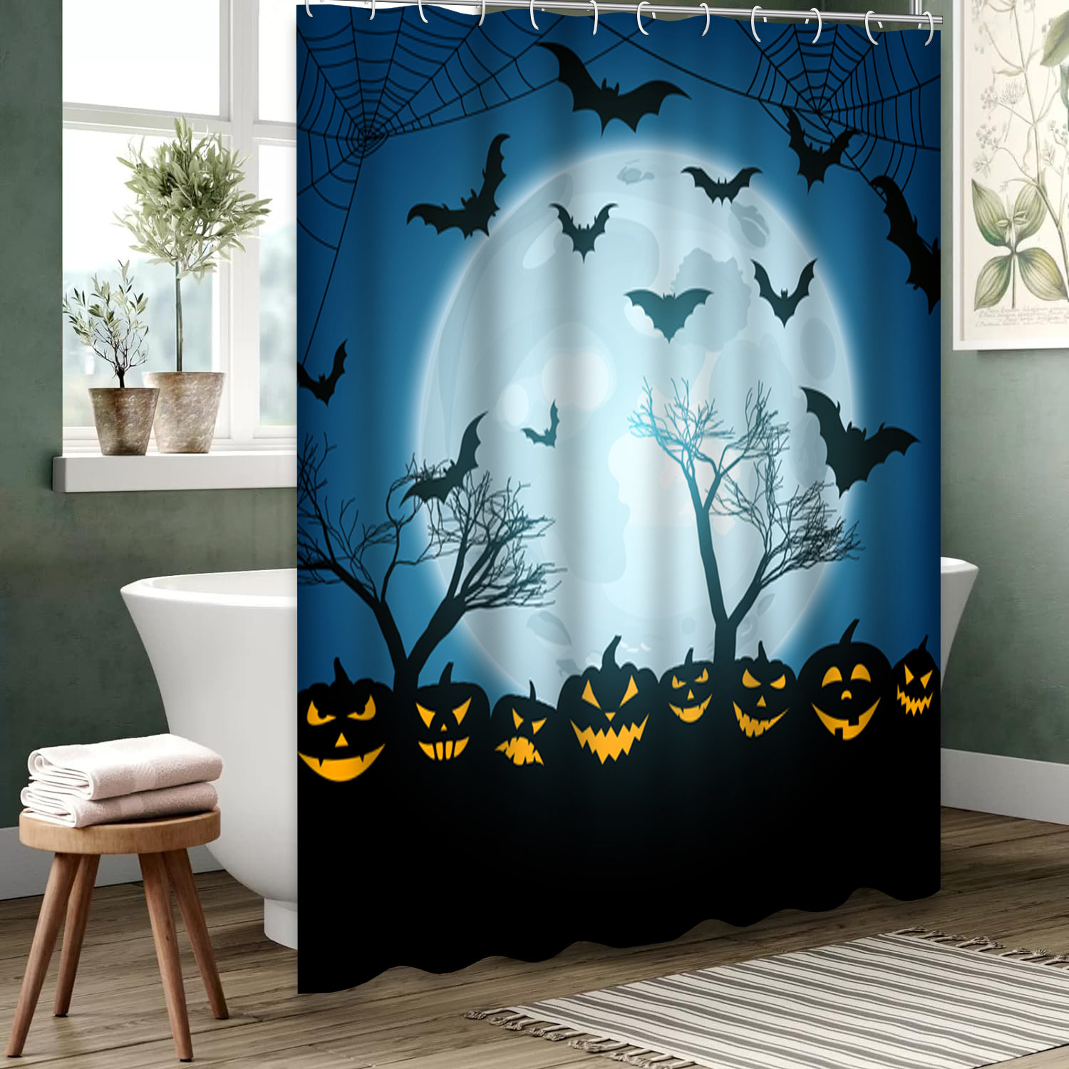 The Holiday Aisle® Rideau de douche imperméable bleu lune noire ...