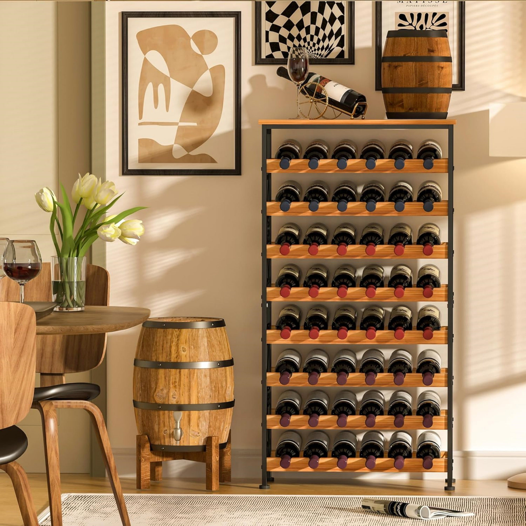 Lark Manor 48 Bottles Floor Wine Rack With Wood Top, Freestanding Wine ...