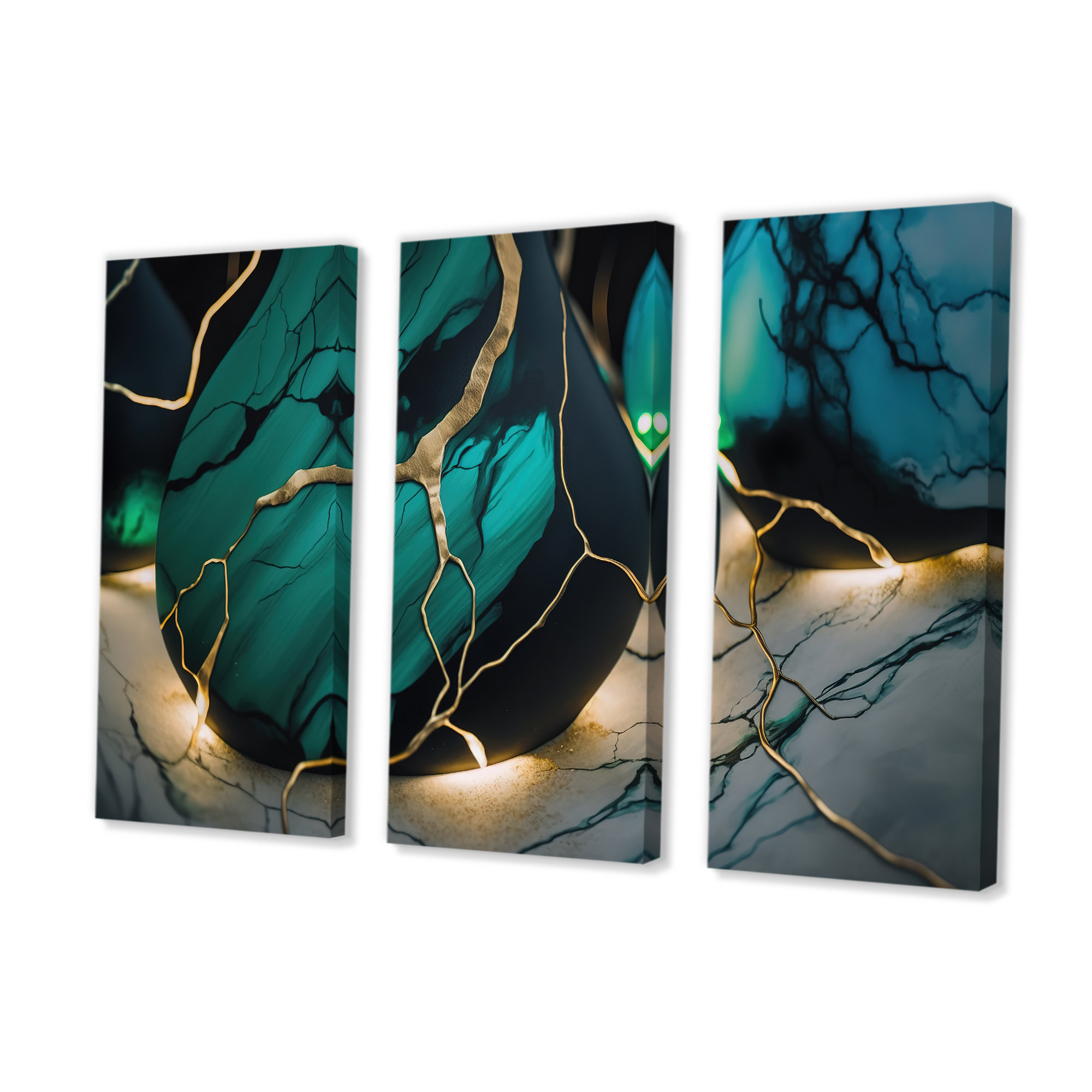 Design Art Abstract Geode Green V - 3 Piece Wrapped Canvas Print | Wayfair