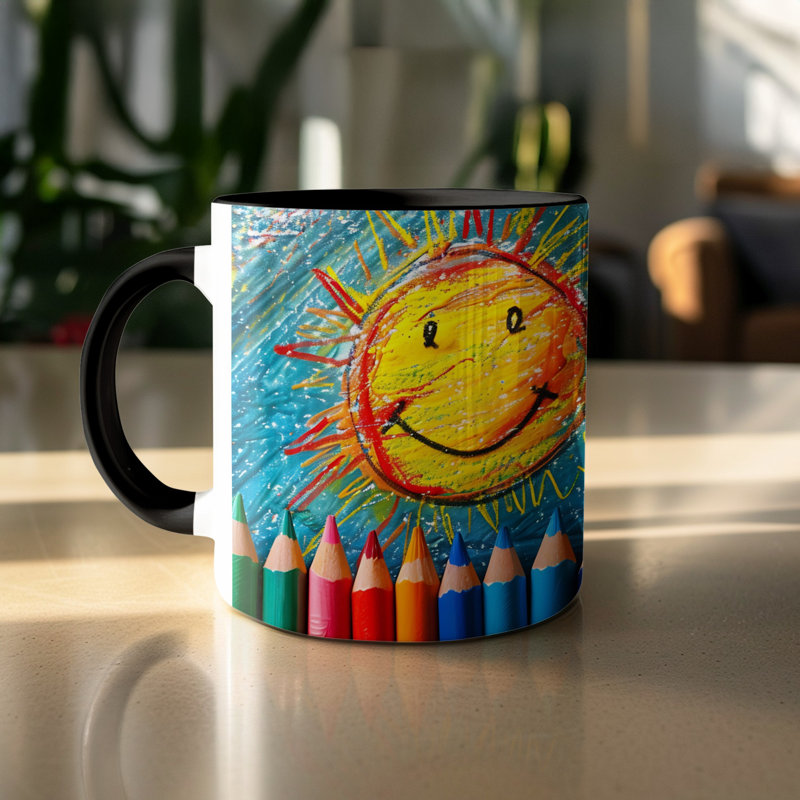 East Urban Home Set of 4 Kids Drawing Style 11oz Accent Mugs – White ...
