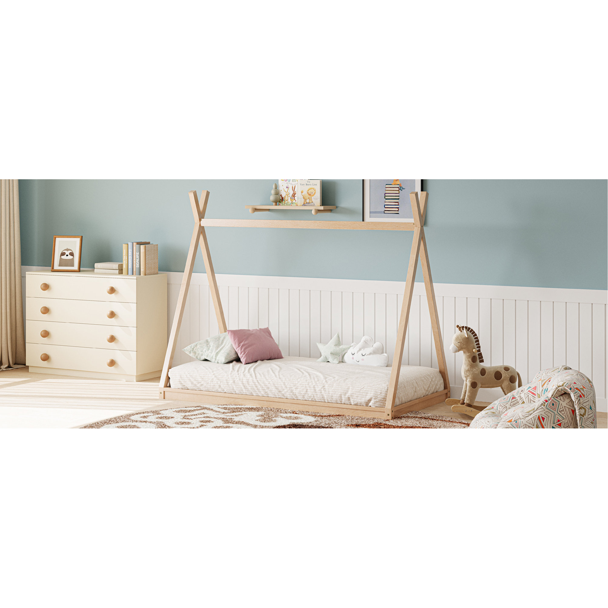 Harper Orchard Wood Tent Bed, Montessori Style Low-Floor Bed, House ...