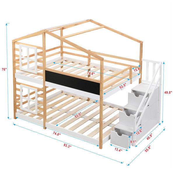 Ophelia & Co. Twin Over Twin Bunk Bed With Roof, Windows, Blackboard ...
