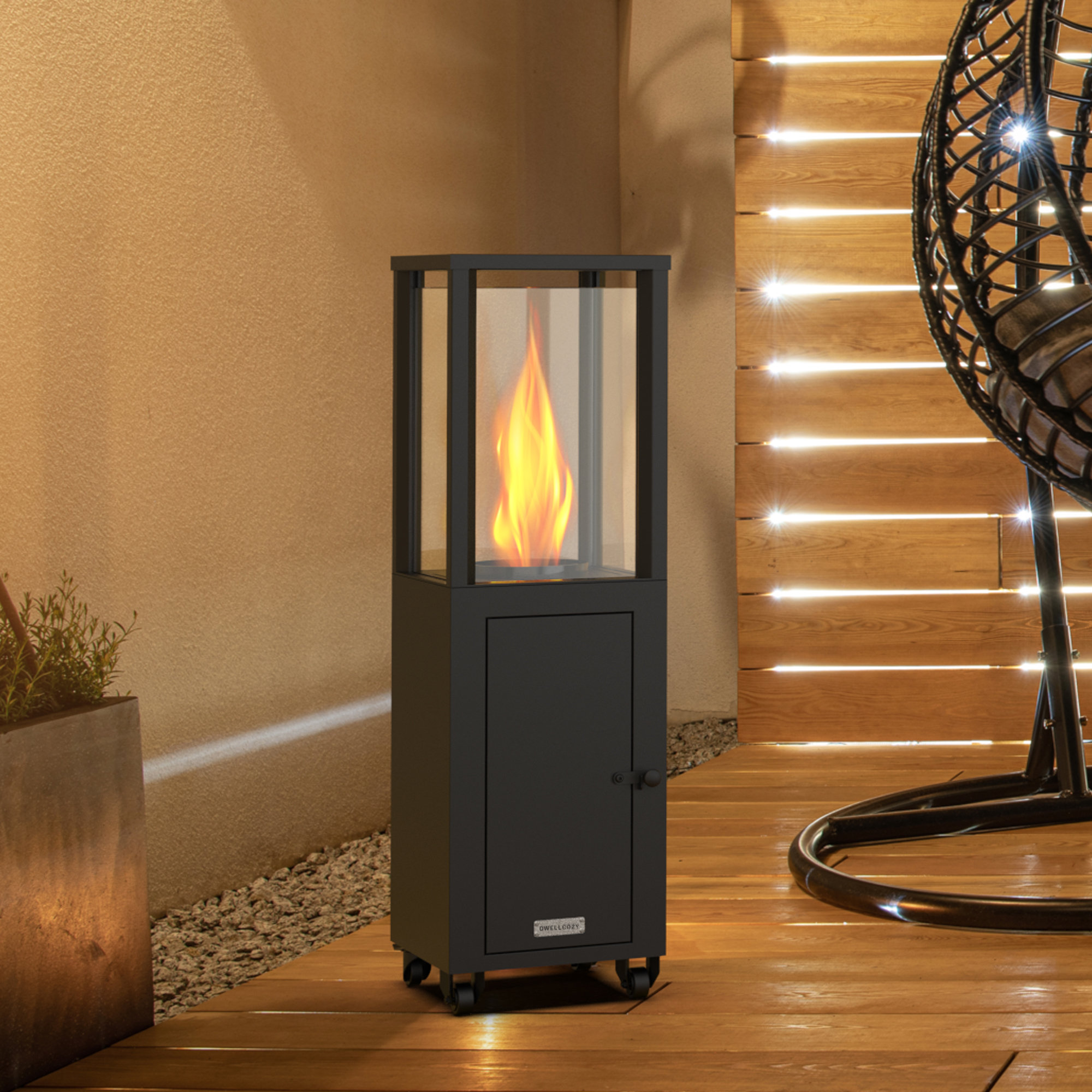 DWELLCOZY Wood Pellets Standing Patio Heater With Wheels & Reviews ...