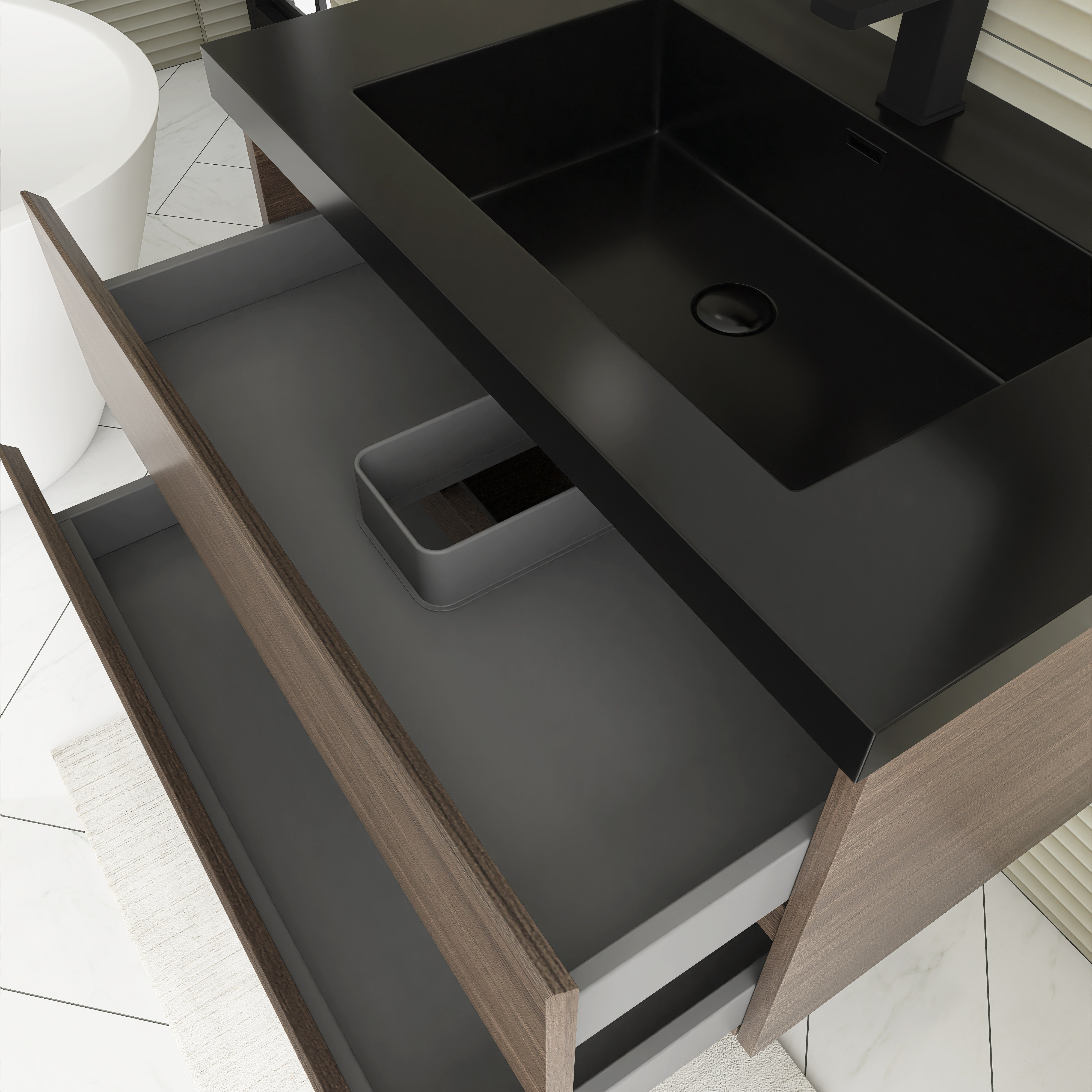 Latitude Run® 30'' Wall-Mounted Single Bathroom Vanity In Walnut With ...