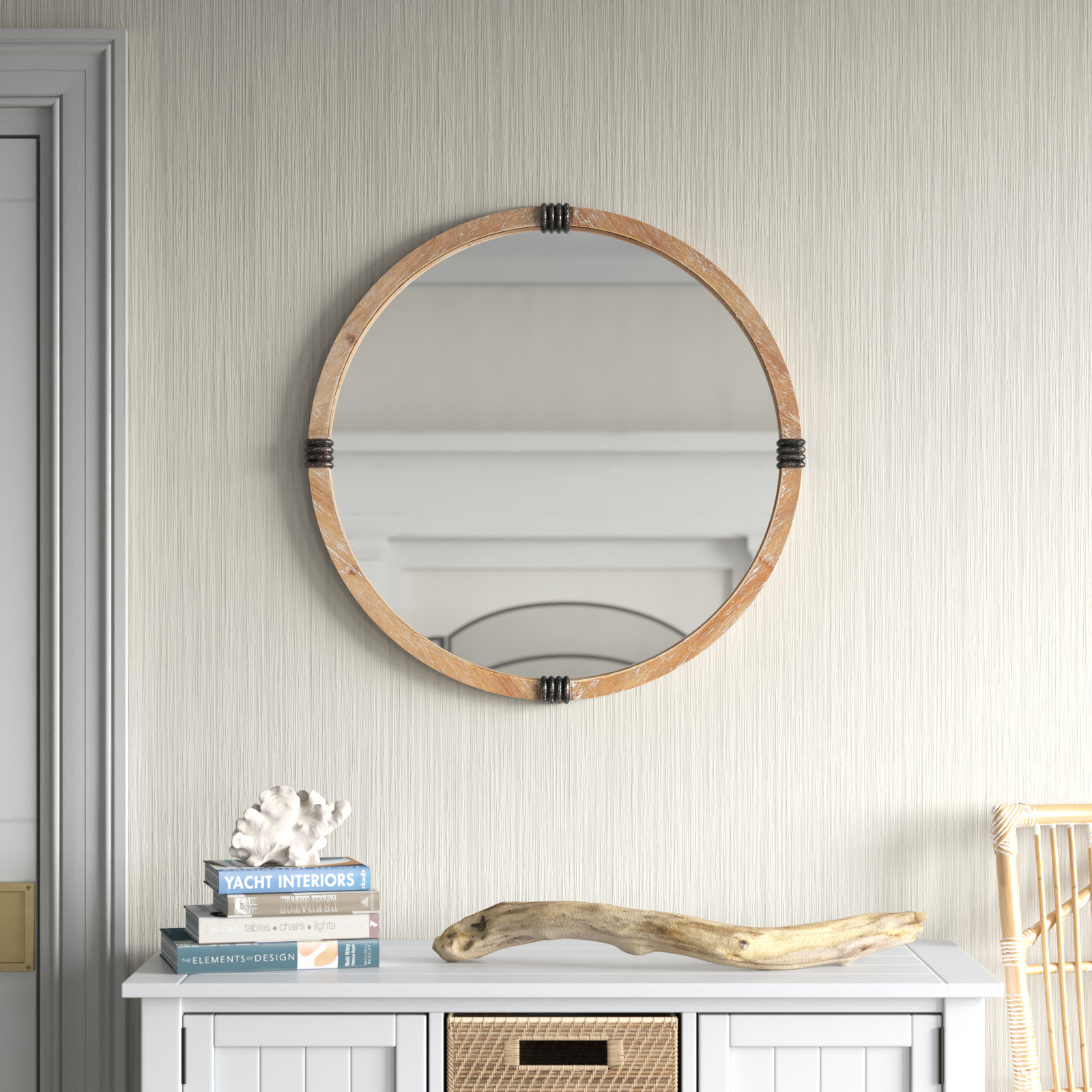 Beachcrest Home™ Roxann Framed Round Mirror 28" Diameter Natural ...