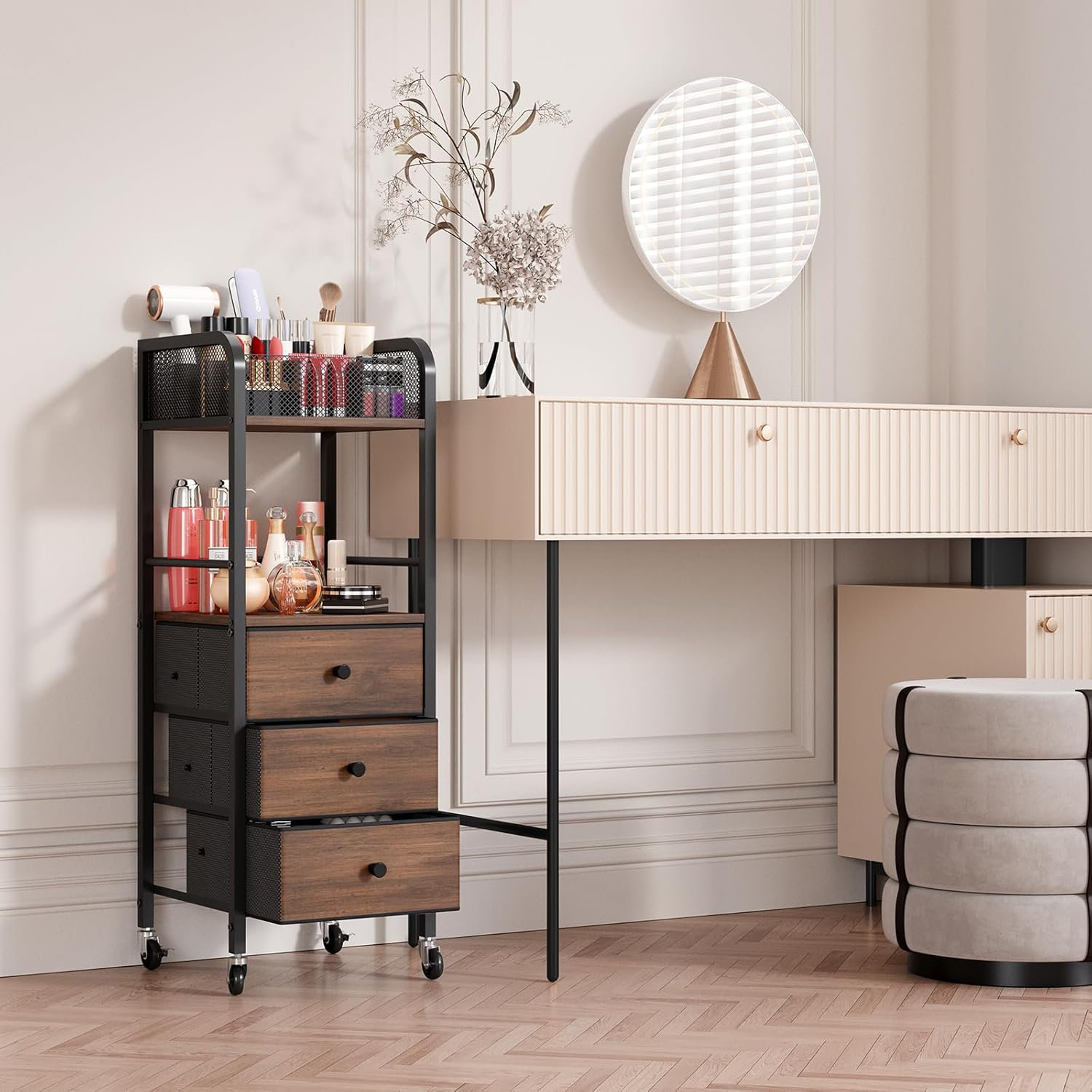 17 Stories Rolling Makeup Cart Organizer - Large Cosmetic Storage Case ...