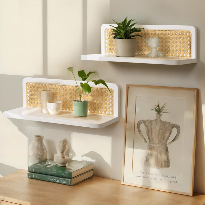 Bayou Breeze Rattan Floating Shelves Set of 2 | Wayfair